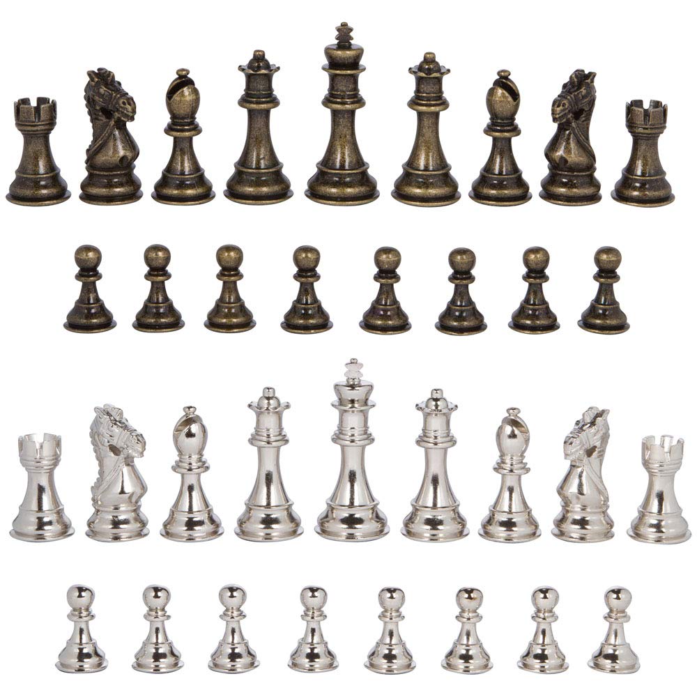 Frankfort Silver and Bronze Metal Chess Pieces with 3.75 Inch King and Extra Queens, Pieces Only, No Board