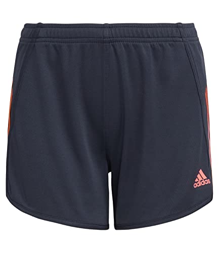adidas Girls' Little Elastic Waistband 3 Stripe Mesh Short, Shadow Navy, Small (7/8)