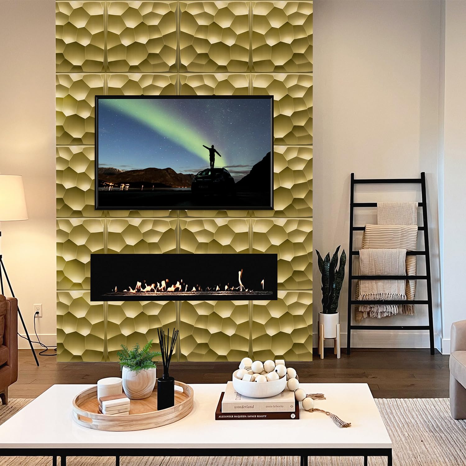 STICKGOO Watercube Wall Panels for Interior Wall Decor, Brushed Gold 3D Wall Decor Panels Peel and Stick, Accent Wall Covering Panels for Lobby, Office