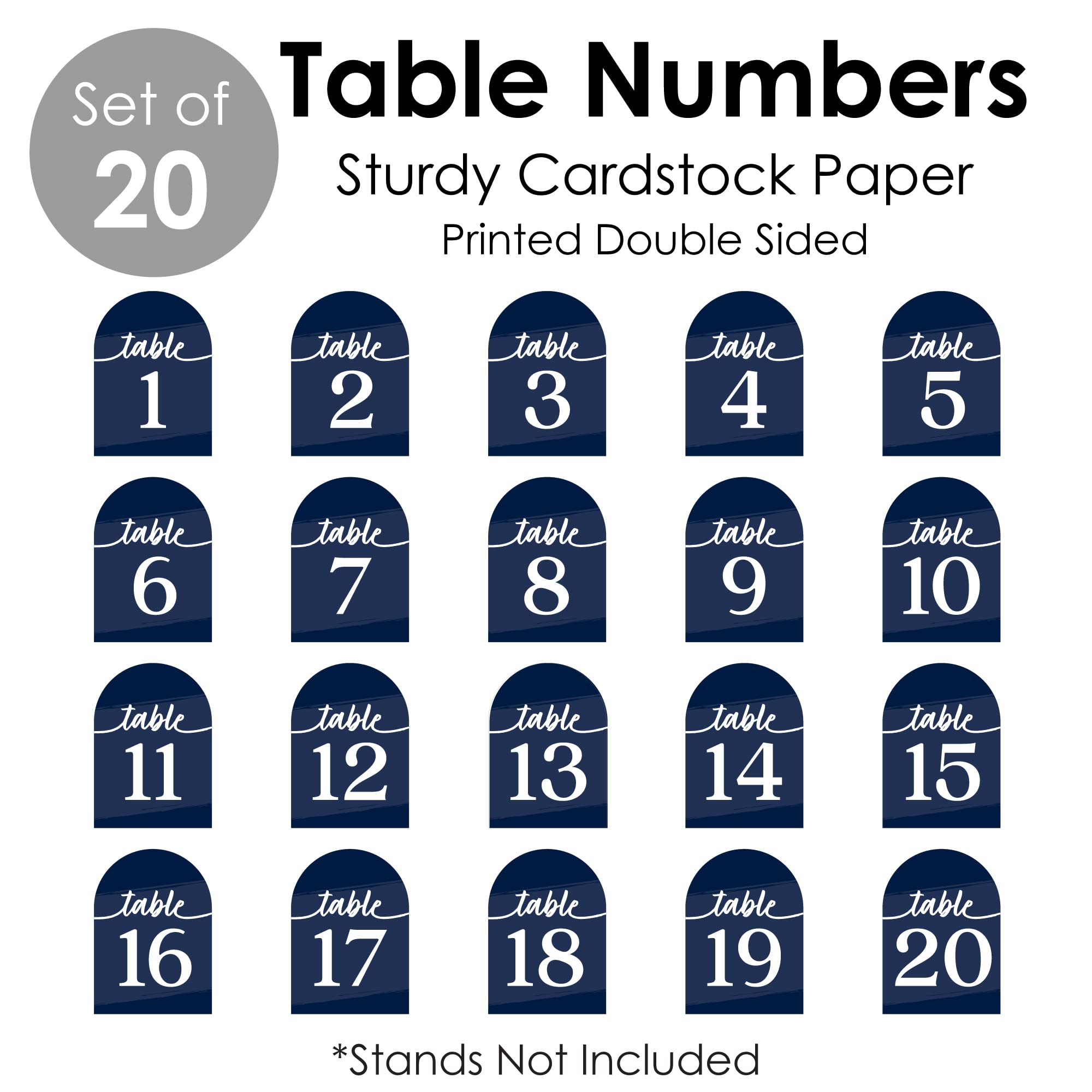 Big Dot of Happiness Navy Blue Elegantly Simple - Wedding Receptions, Parties or Events Double-Sided 5 x 7 inches Cards - Table Numbers - 1-20
