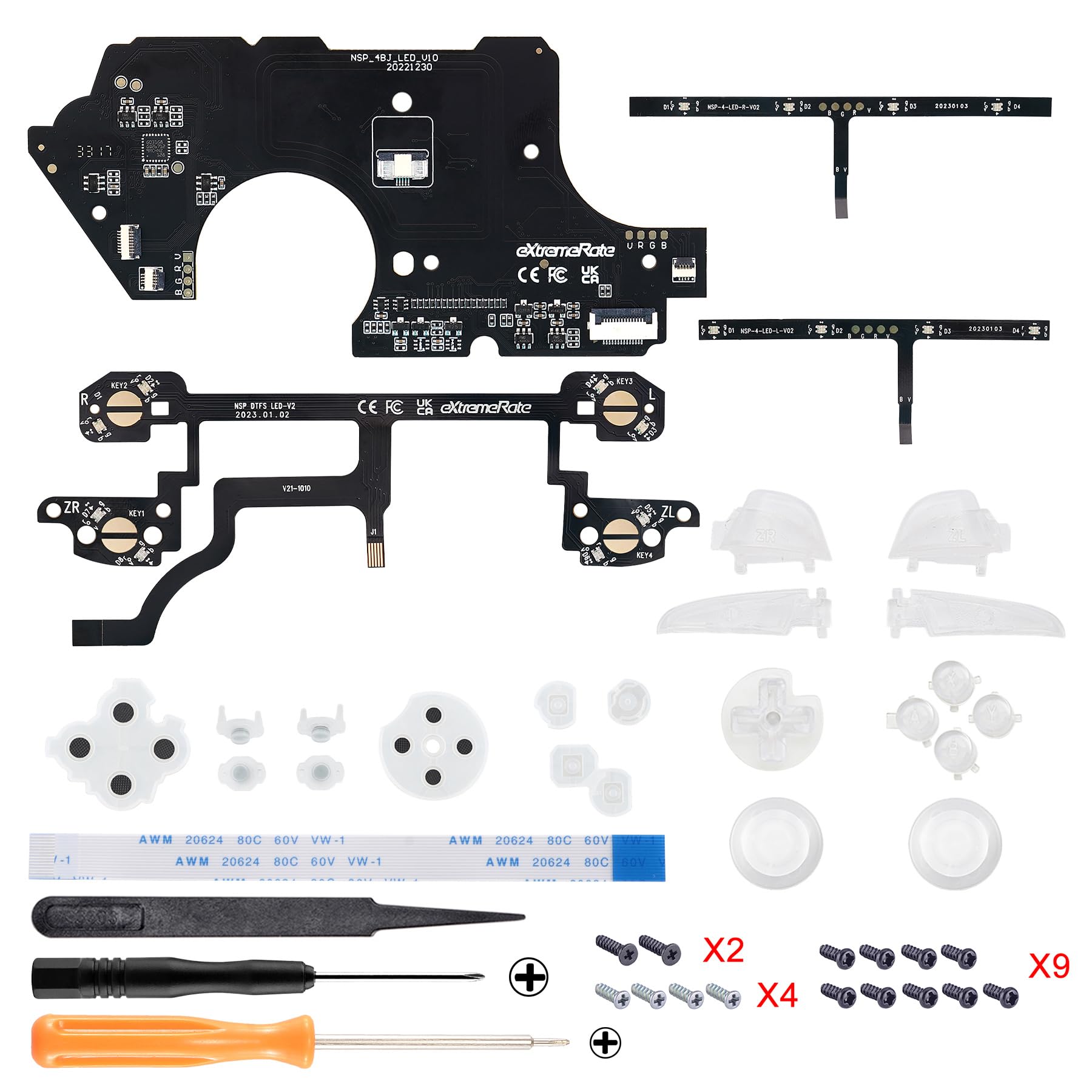 eXtremeRate Multi-Colors Luminated Thumbsticks D-pad ABXY ZR ZL L R Buttons DTFS LED Kit V2 for Nintendo Switch Pro Controller - 9 Colors Modes 6 Areas DIY Option - Controller NOT Included