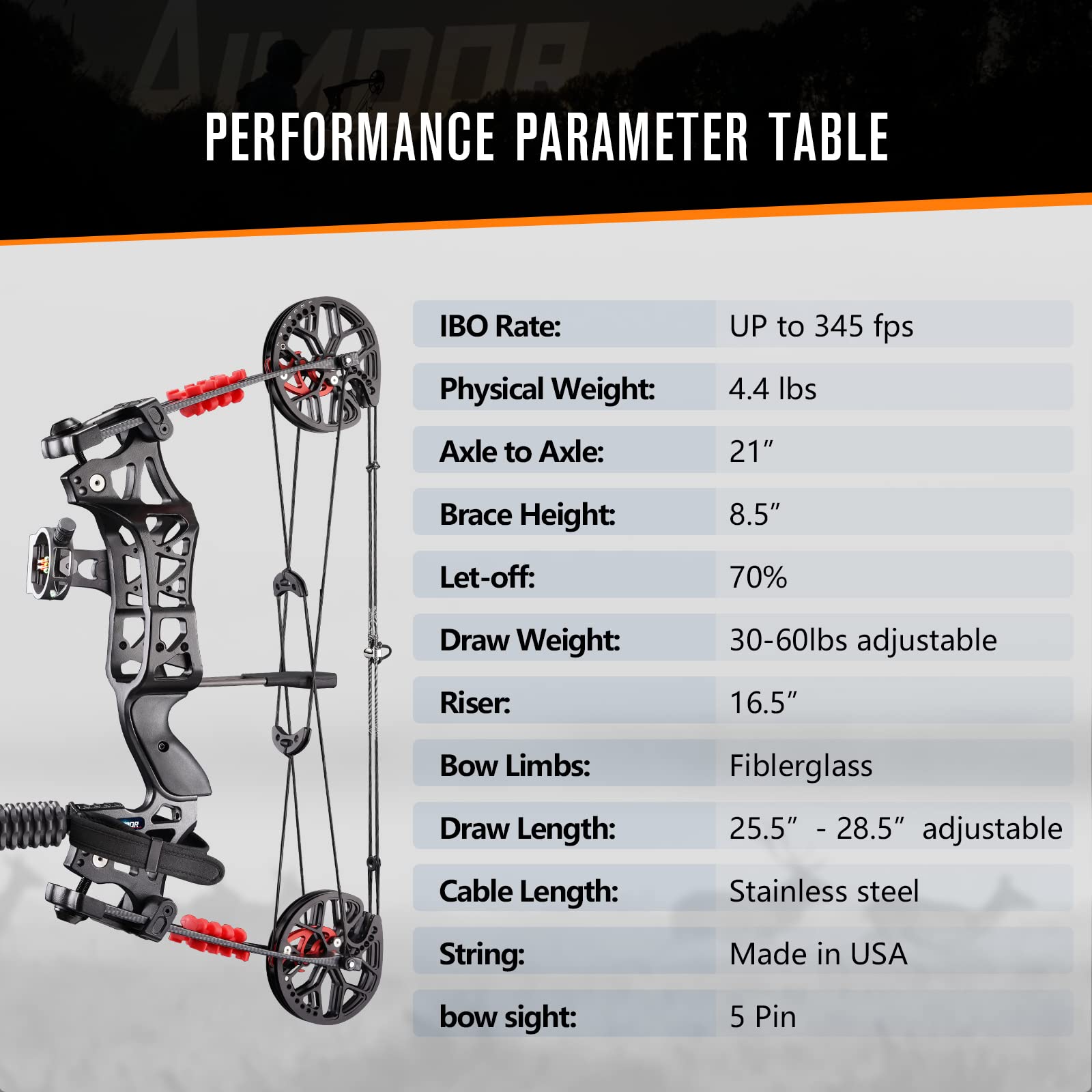 Aimdorarchery Compound Bow Kit with 100 Pcs Steel Balls 23.5”-28.5”Draw Length,30-60 Lbs Draw Weight up to 345 fps No Bow Press Needed Limbs Made in USA