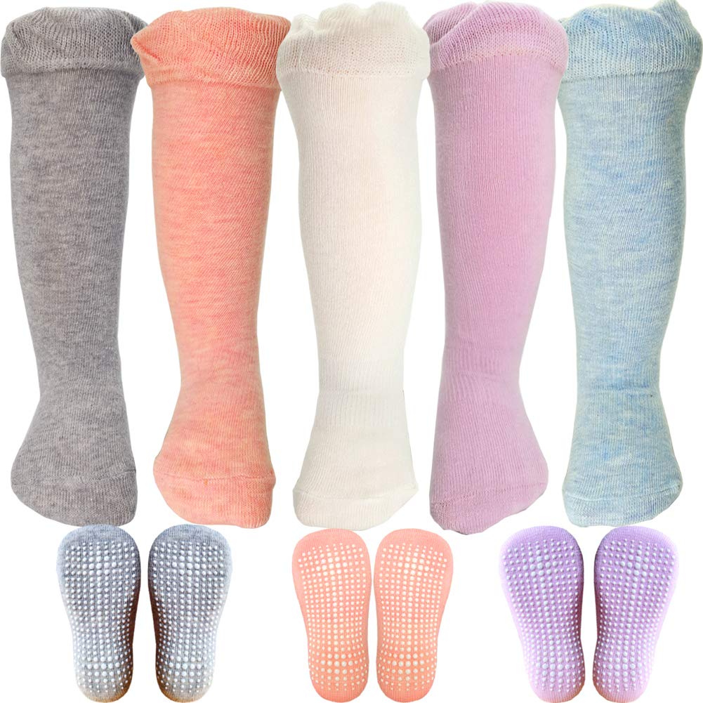 MOLUMIX Baby Knee High Grip Socks, Toddler Non-Slip Socks for Boys and Girls