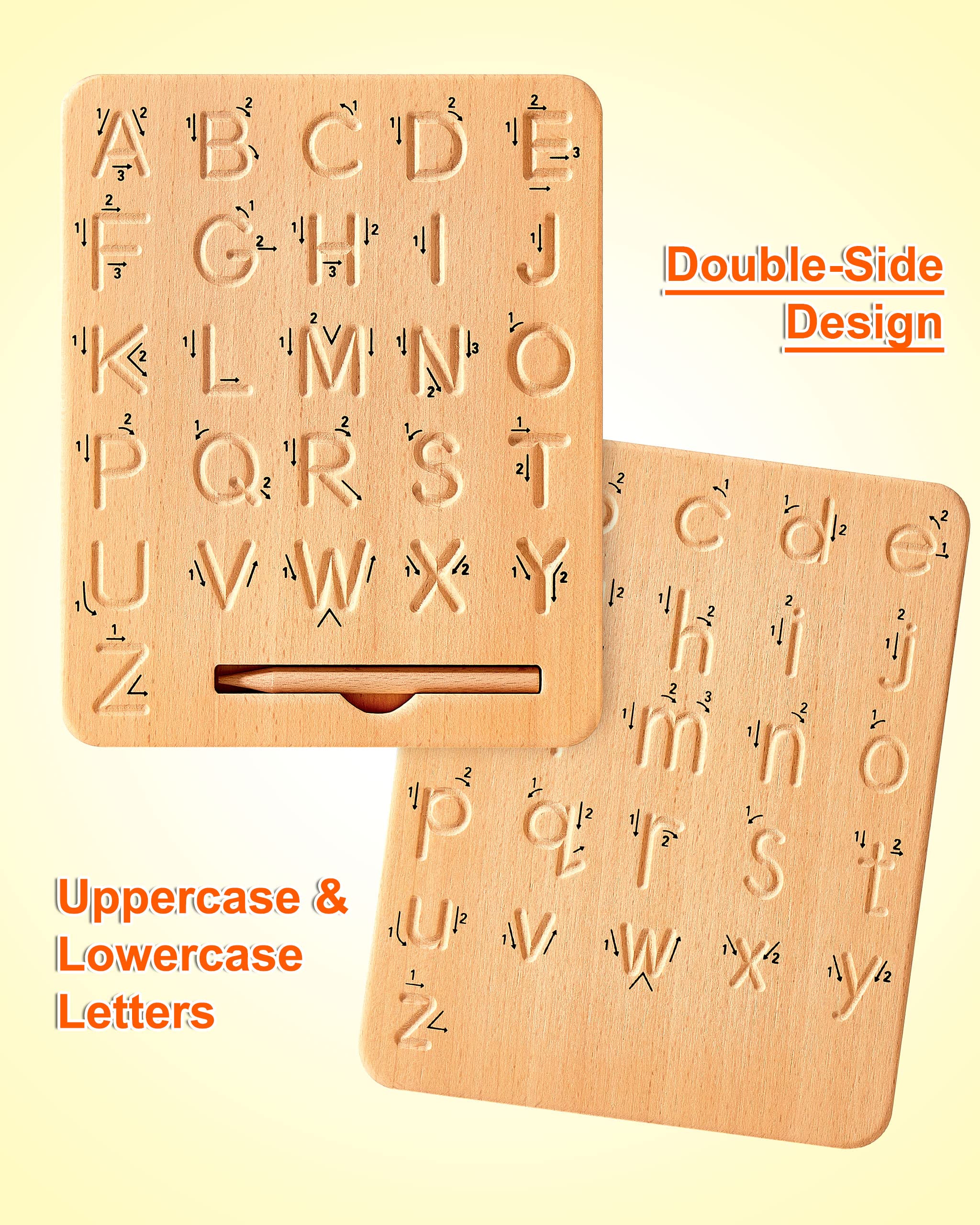 RUIZHUO Wooden Alphabet Tracing Board, Double-Sided Wood Letters Tracing Tool Learning to Write ABC Educational Montessori Toys Game Gift