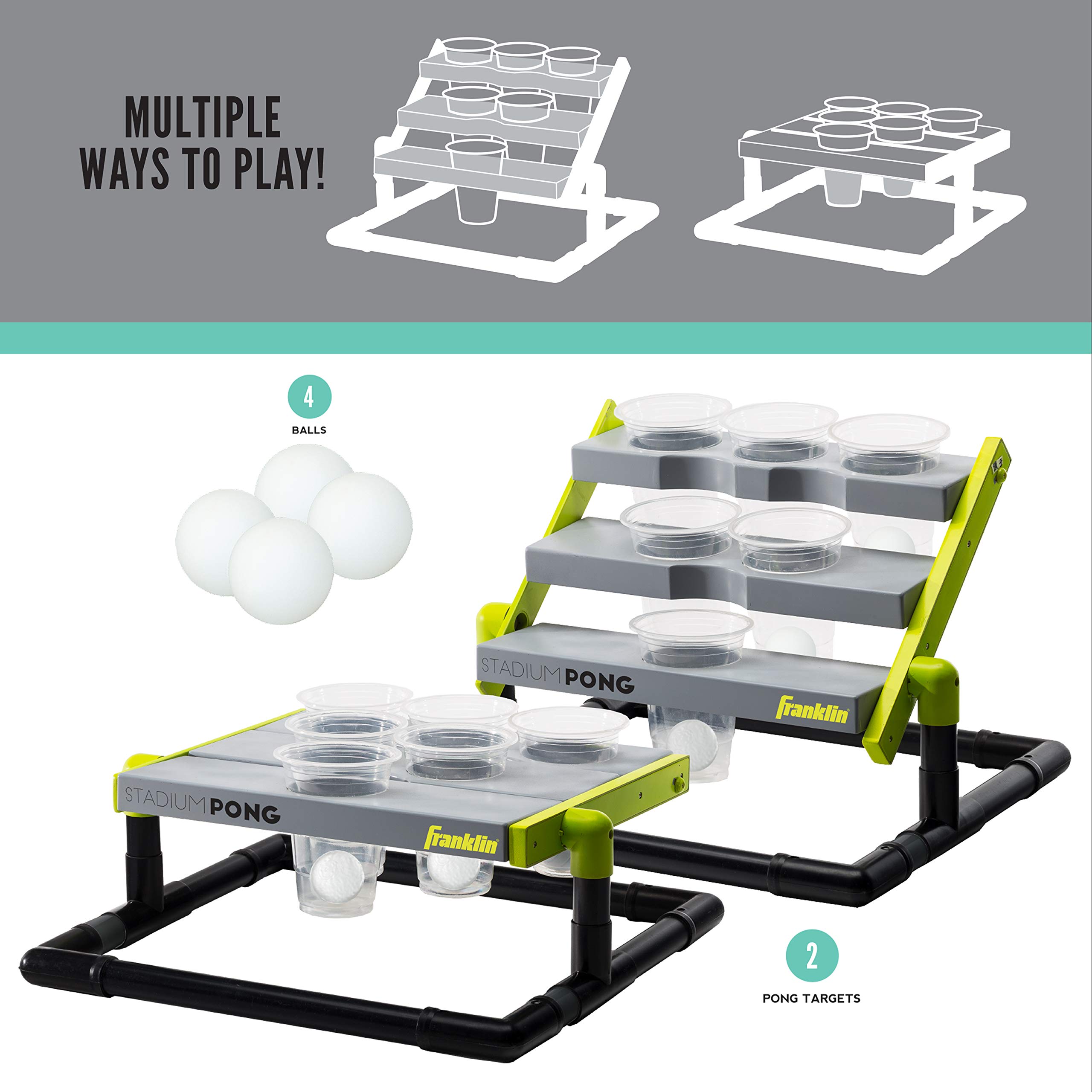 Franklin Sports Stadium Cup Pong Set - Jumbo 6 Cup Pong Game Set with Cups + Stand - Fun Indoor + Outdoor Tailgate Game