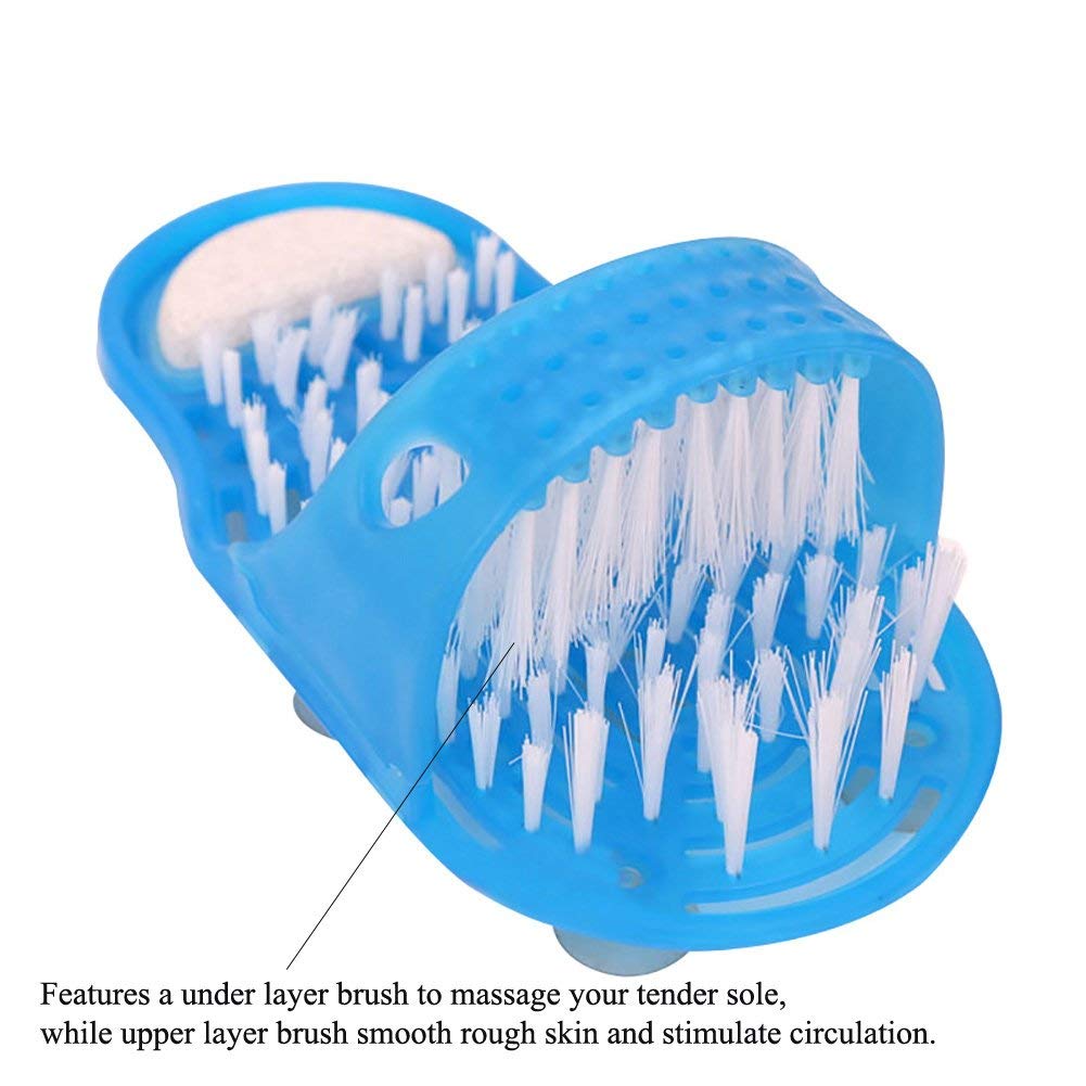 Messar Bathroom Shower No Bending Feet Brush Foot Cleaning Bristle Slipper Washer Bath Scrubber Massager Stick on Floor