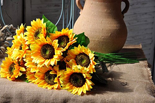Charmly Artificial Sunflowers 5 Pcs Long Stem Fake Sunflowers Artificial Silk Flowers for Home Hotel Office Wedding Party Garden Decor 23.5'' High