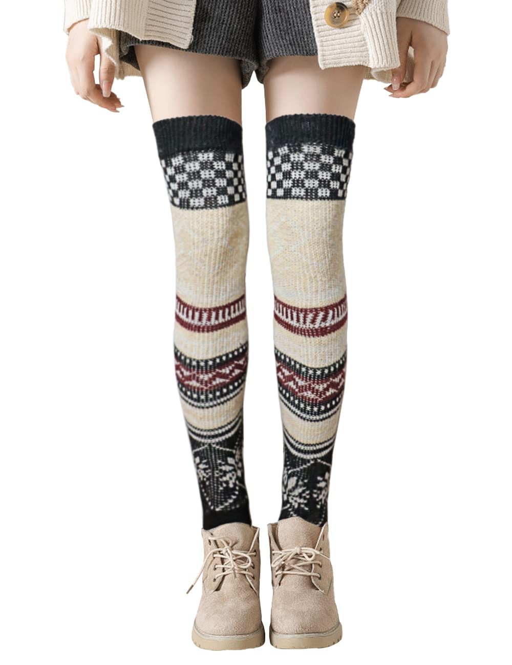 Anlaey Extra Long Cable Knit Over the Knee Thigh High Cotton Stocking Socks Leg Warmers Boot Socks for Women