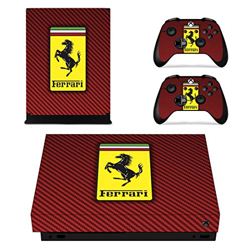 Adventure Games - Carbon Fiber, Ferrari - Vinyl Console Skin Decal Sticker + 2 Controller Skins Set - Compatible with XBOX ONE X gaming console systems