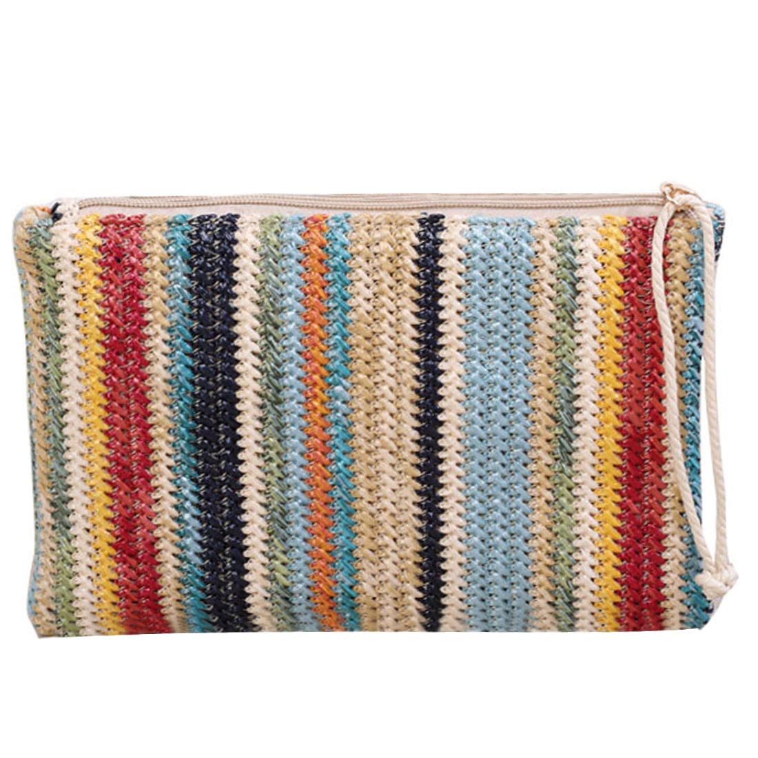 Arnosoar Straw Clutch Bag Summer Beach Stripe Purse Women Woven Zipper Wristlet Wallets small