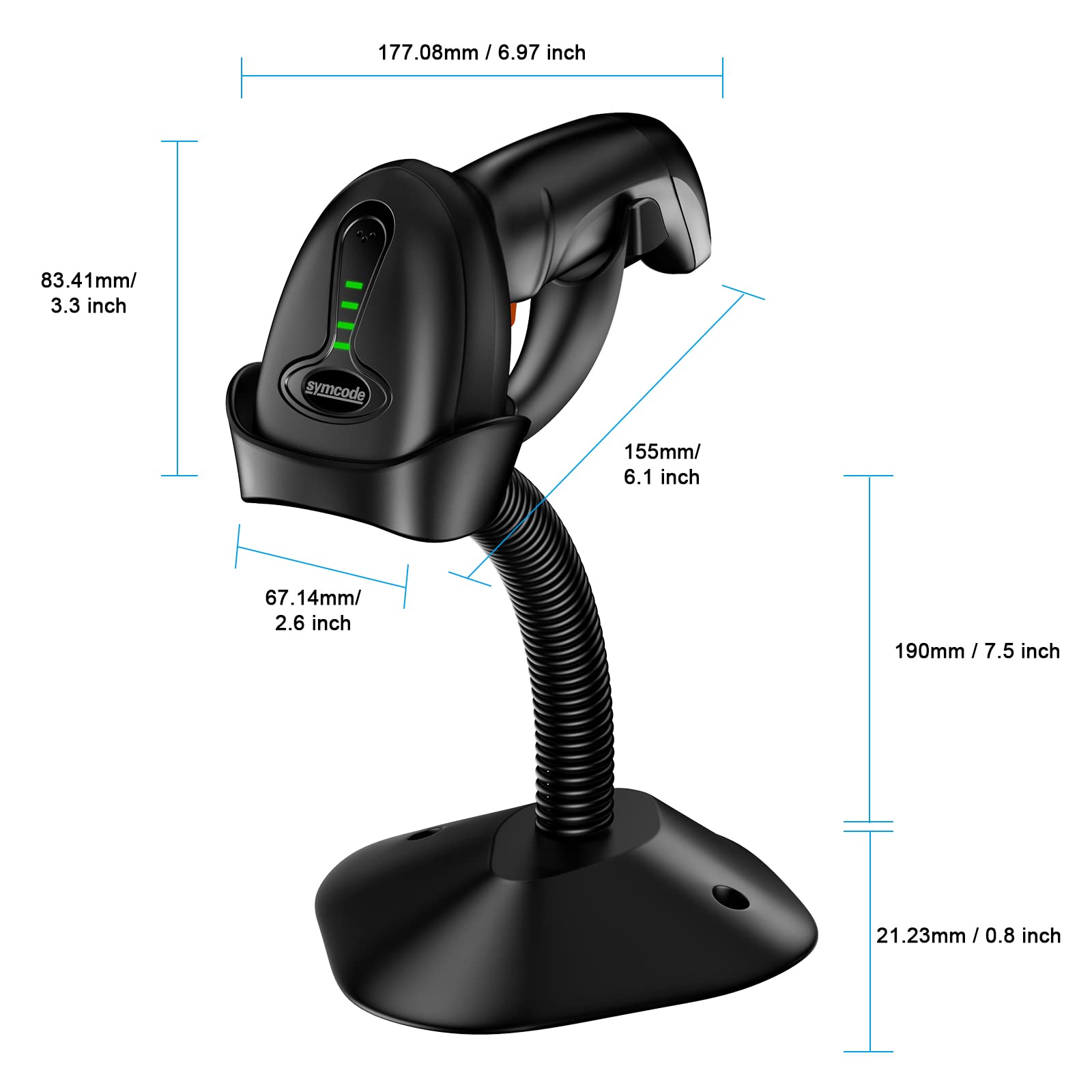 Bluetooth Barcode Scanner with Stand,2.4G Wireless & USB 2D QR Handheld Barcode Reader Scanner for Library Book, Warehouse Inventory, Store