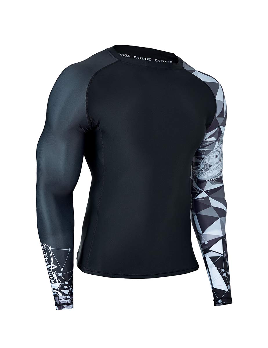 ADOREISM Quick-Dry Men's Long Sleeve Rash Guard UPF 50+ Compression Swim Shirt (Lizard, M)