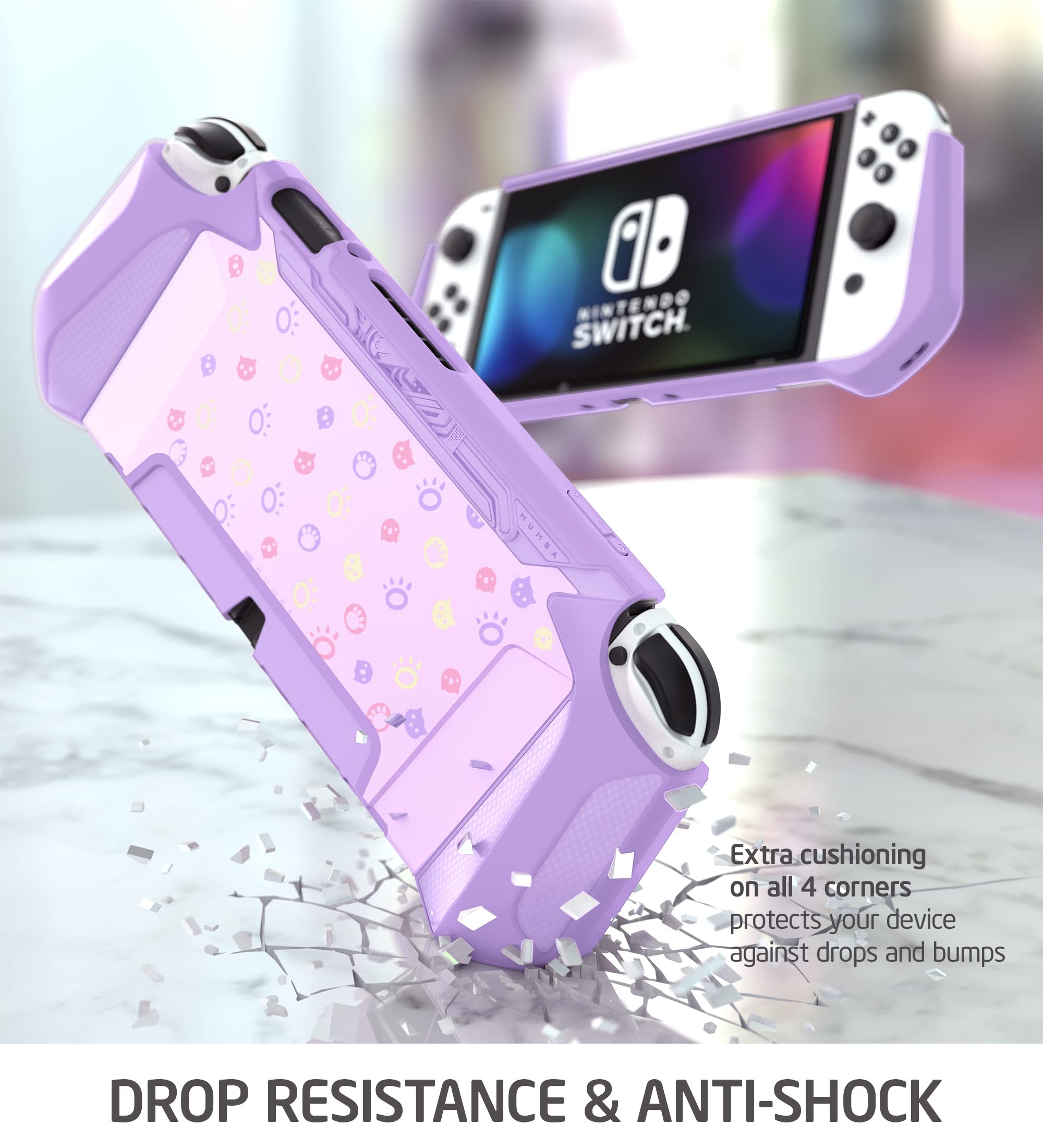 Mumba Dockable Case for Nintendo Switch OLED 2021, [Blade Series] TPU Grip Protective Cover Accessories Compatible with Nintendo Switch OLED 7 Inch and Joy-Con Controller (BBPurple)