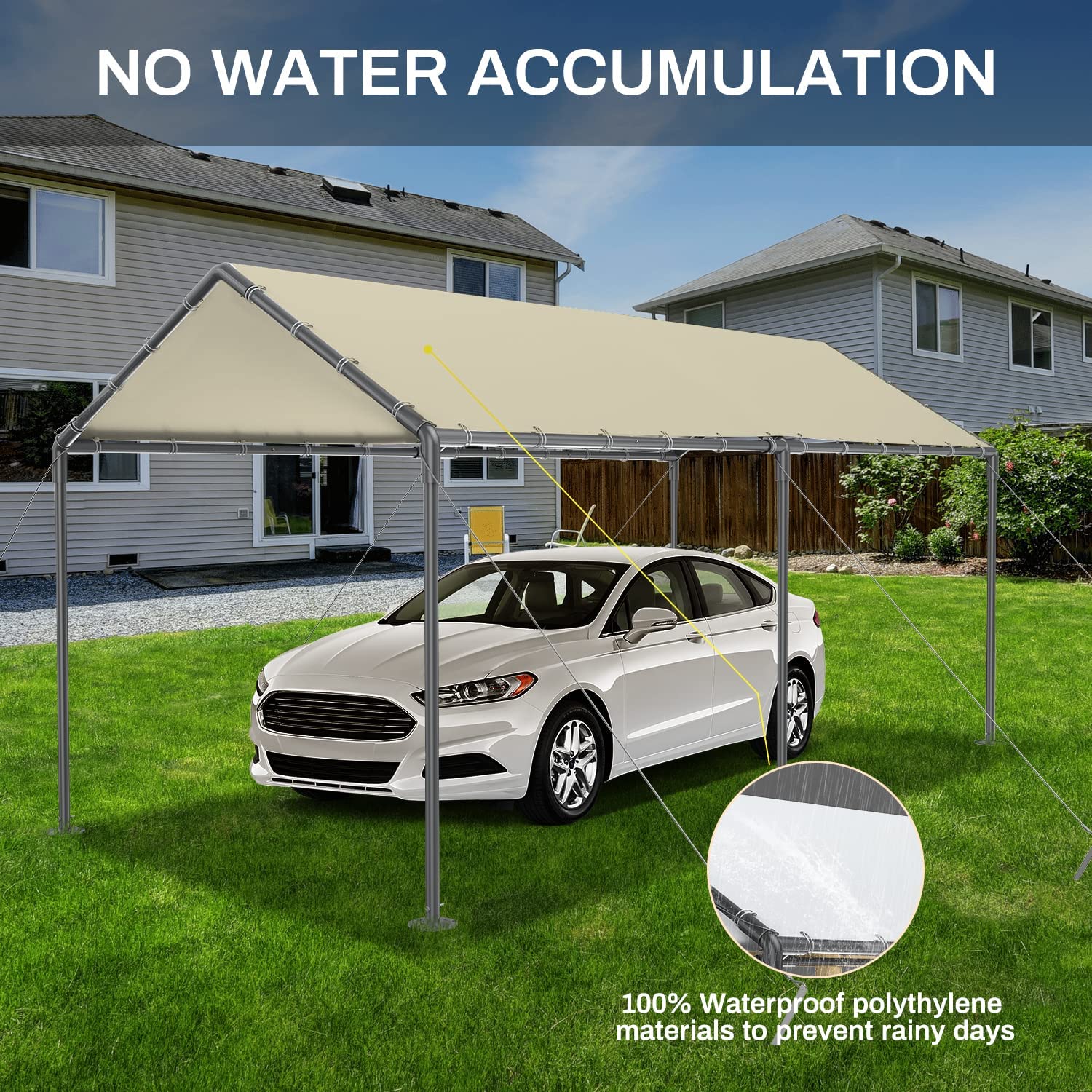 Grezone Carport Heavy Duty Portable Garage 10 x 20FT Car Tent All Season UV Resistant Car Canopy for Auto Party Camping Truck Boat (Beige)