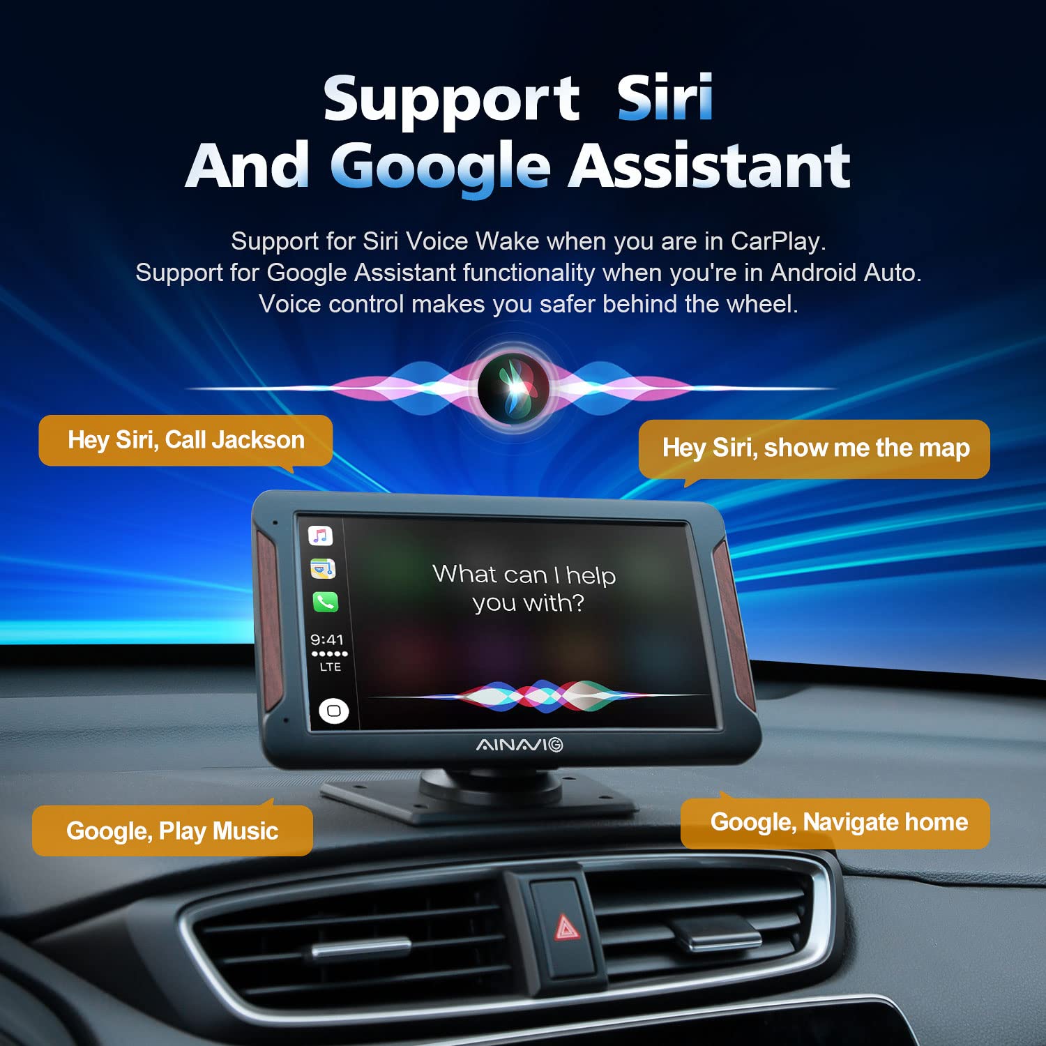 AINAVIGO Portable Car Radio with Apple Carplay & Android Auto, Wireless Car Play 7'' Touch Screen Car Stereo with Bluetooth and Backup Camera, GPS Navigation, Mirror Link, FM, Carplay Screen for Car