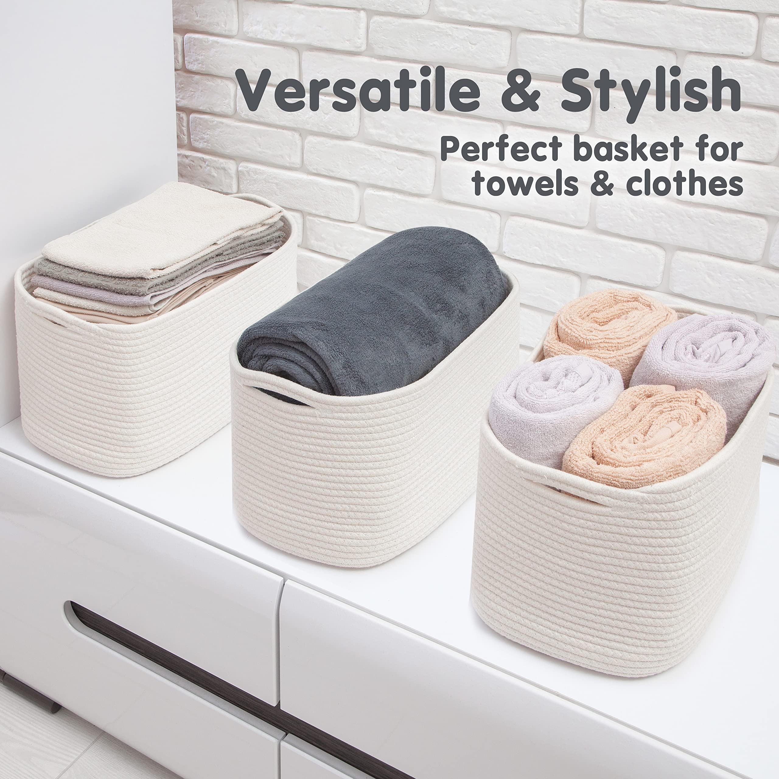CHAT BLANC Cotton Rope Basket Blanket Storage for Living Room 15.8"x15.8"x13.8" | Baby Toy Storage Basket | Woven Basket | Large Baskets for Organizing, Graphite