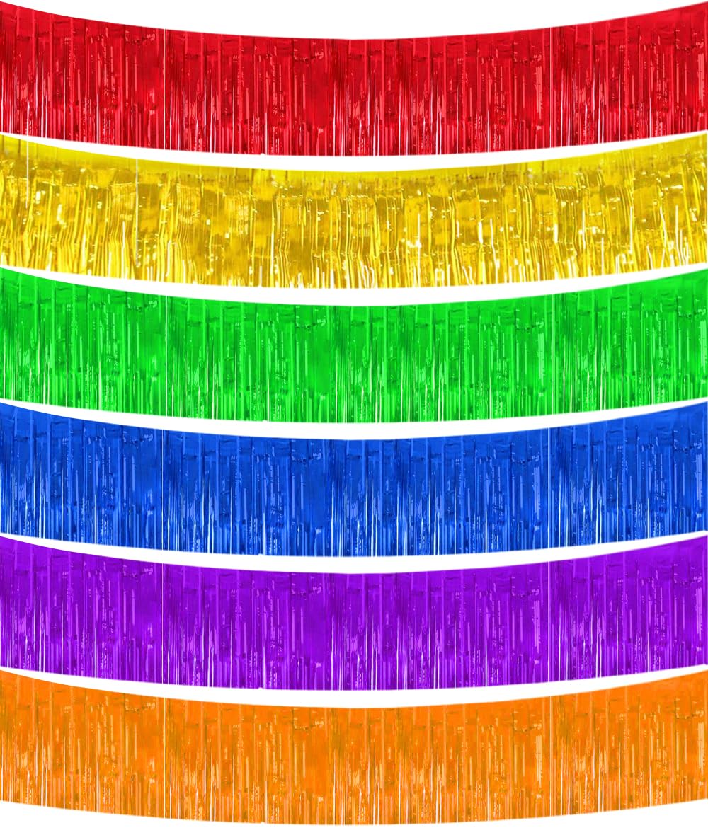 BEISHIDA 6 Packs Colourful Metallic Foil Fringe Colourful Wall Hanging Tinsel Fringe Banners for Car Floats Bridal Shower Wedding Birthday Easter Graduation Holiday Party Decoration(60 Feet)