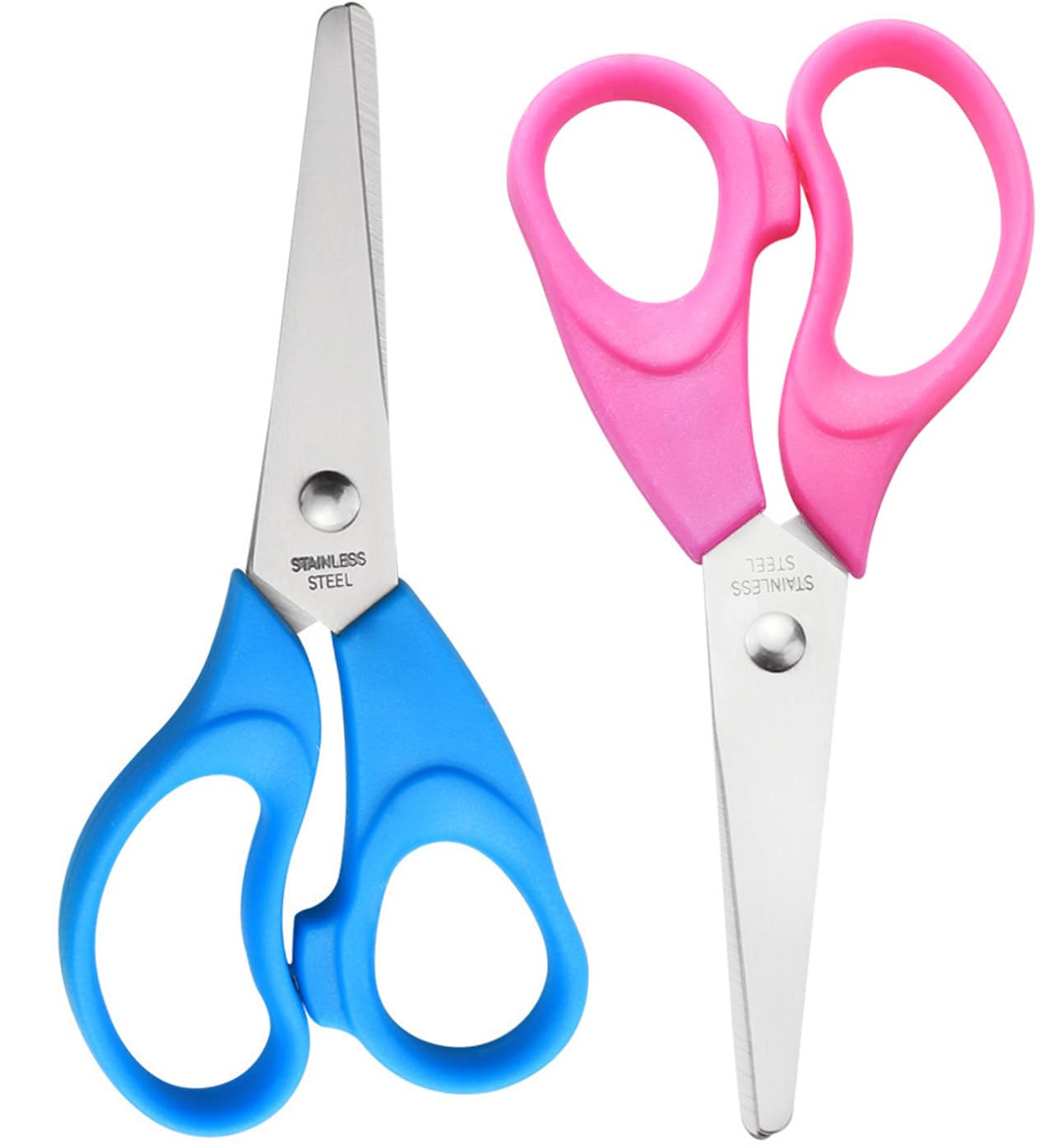 ANJOBIBI Kids Scissors, Blunt-Tip Scissors Stainless Steel Blades & plastic handle, Scissors for School or Crafting, Back to School Supplies,13.5cm, 2 Pack(Blue+Pink)