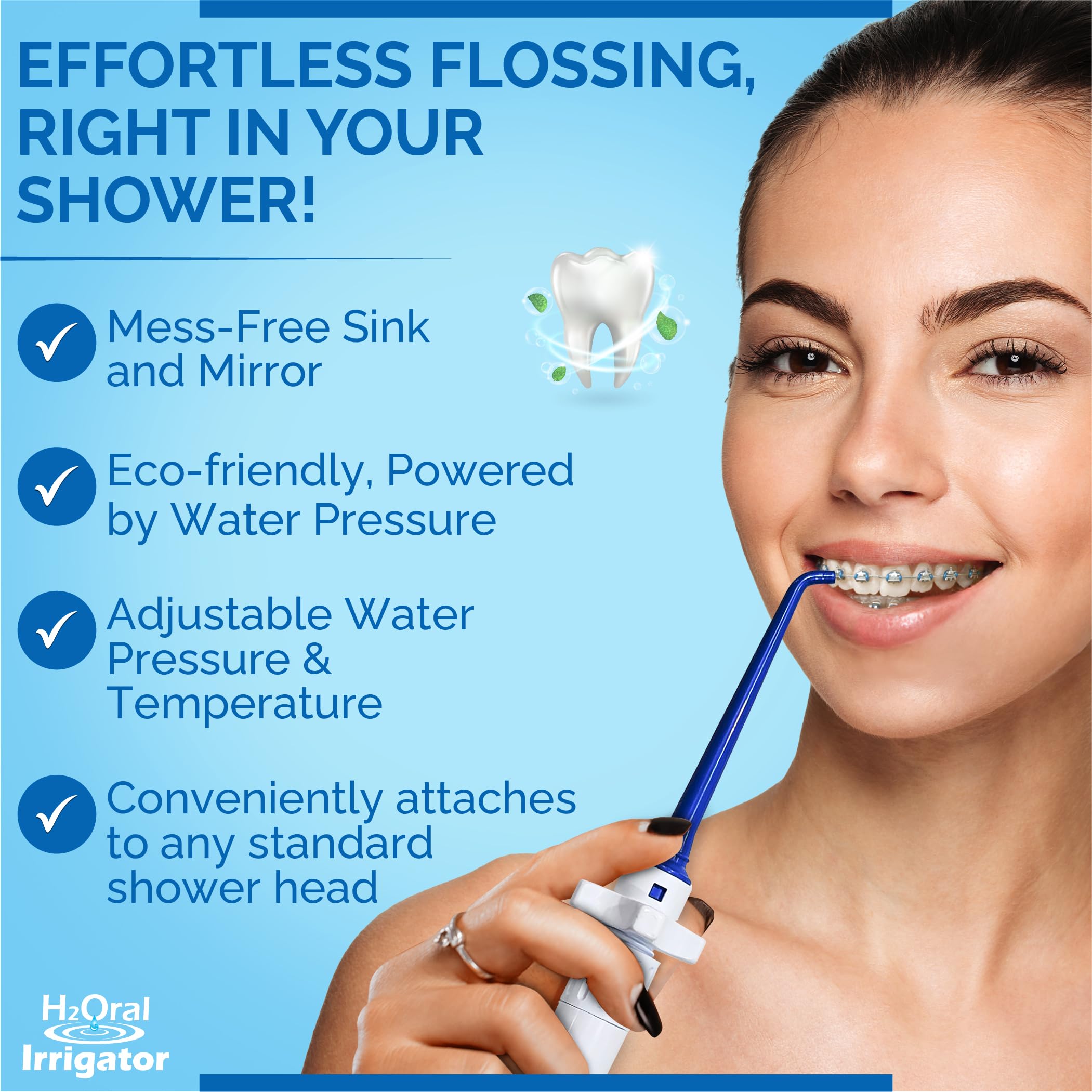 H2Oral Irrigator Dental Care System | Advanced Shower Water Flosser for Healthy Gums and Teeth | Experience Superior Dental Hygiene at Home | Made in U.S.A.