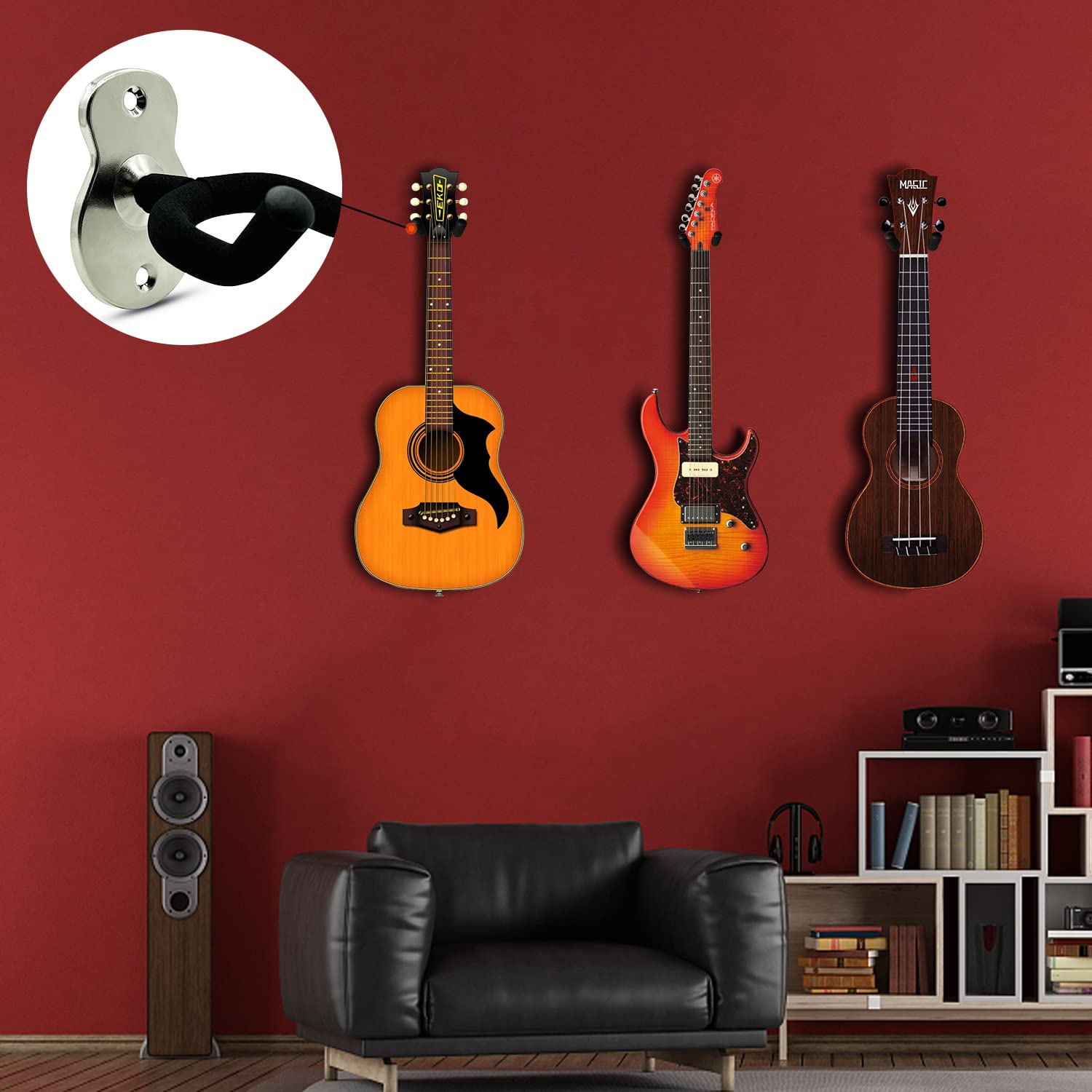 Depointer DEPOINTER Guitar Wall Mount Hanger 3-Pack,Metal Guitar Hanger, Guitar Bracket with Protective Sponge, Guitar Holder Stand Suitable for Bass/Guitar/Banjo/Ukulele- Silver