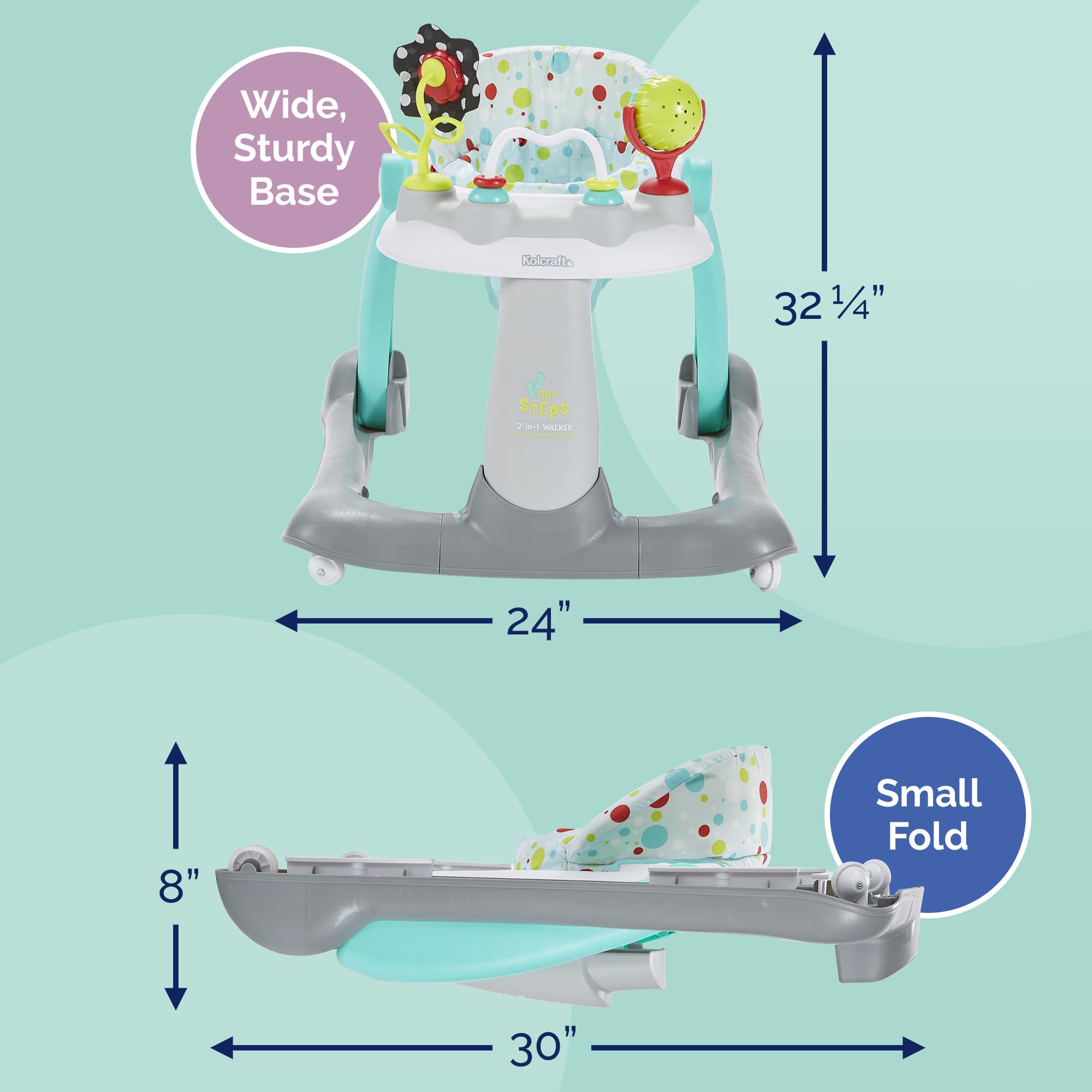Kolcraft Tiny Steps 2-in-1 Infant & Baby Activity Walker - Seated or Walk-Behind, Jubliee