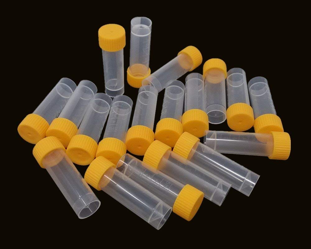 Honbay 20pcs 5ml Plastic Test Tubes Screw Cap Vial Orange Seal Cap Container