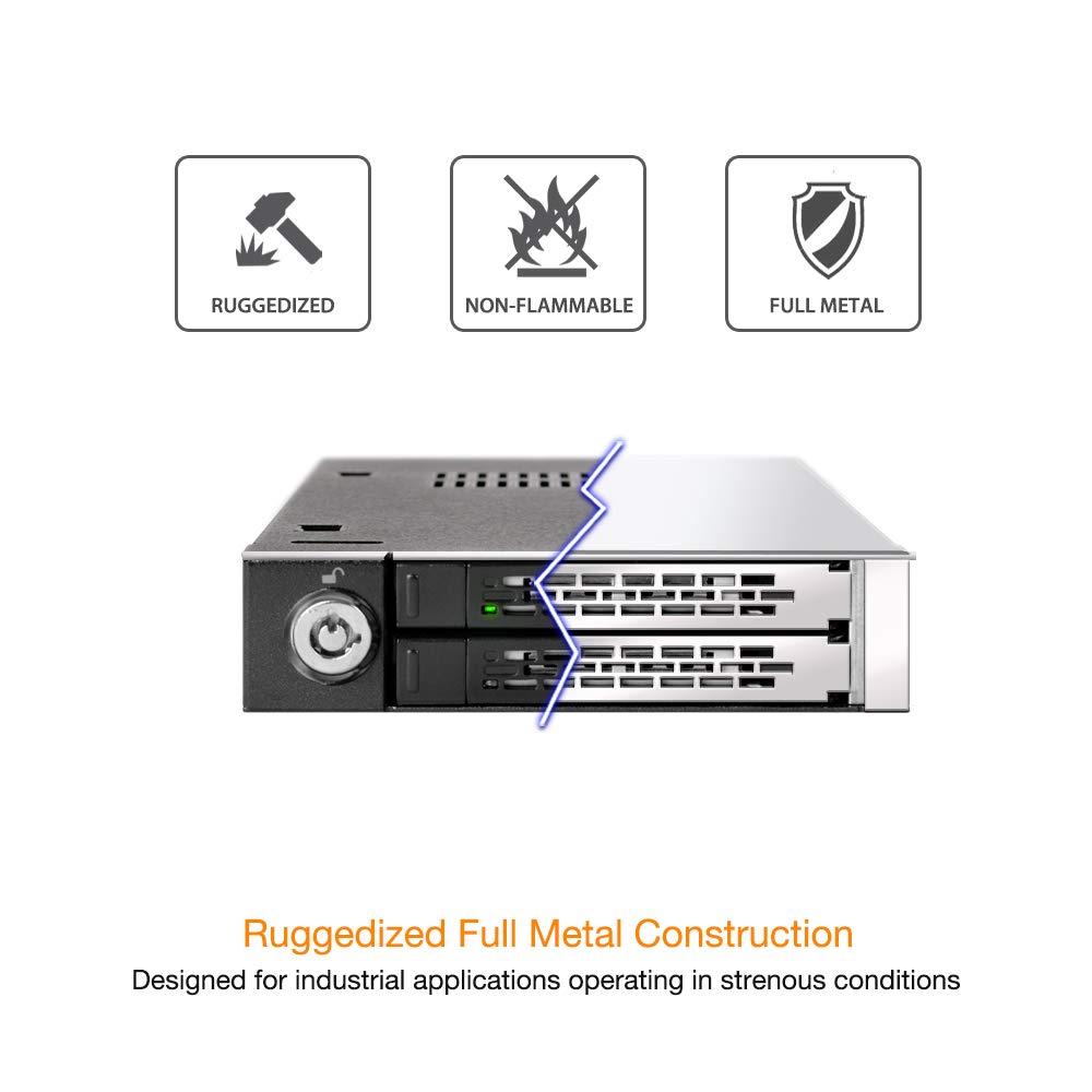 ICY DOCK Full Metal 2 Bay 2.5” SATA/SAS HDD & SSD Mobile Rack for External 3.5" Drive Bay | ToughArmor MB992SK-B