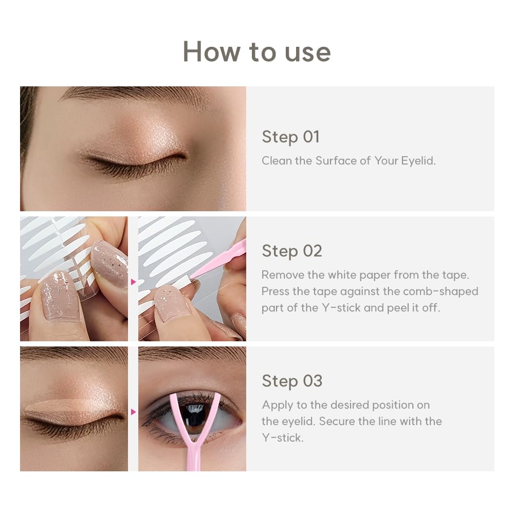 Korean Eye Charm Double Eyelid Tape Hooded Eye Lift β Droopy Eyelid Lifter Eye Lid Strips for Hooded Eyes (Double Sided 3mm 176p)
