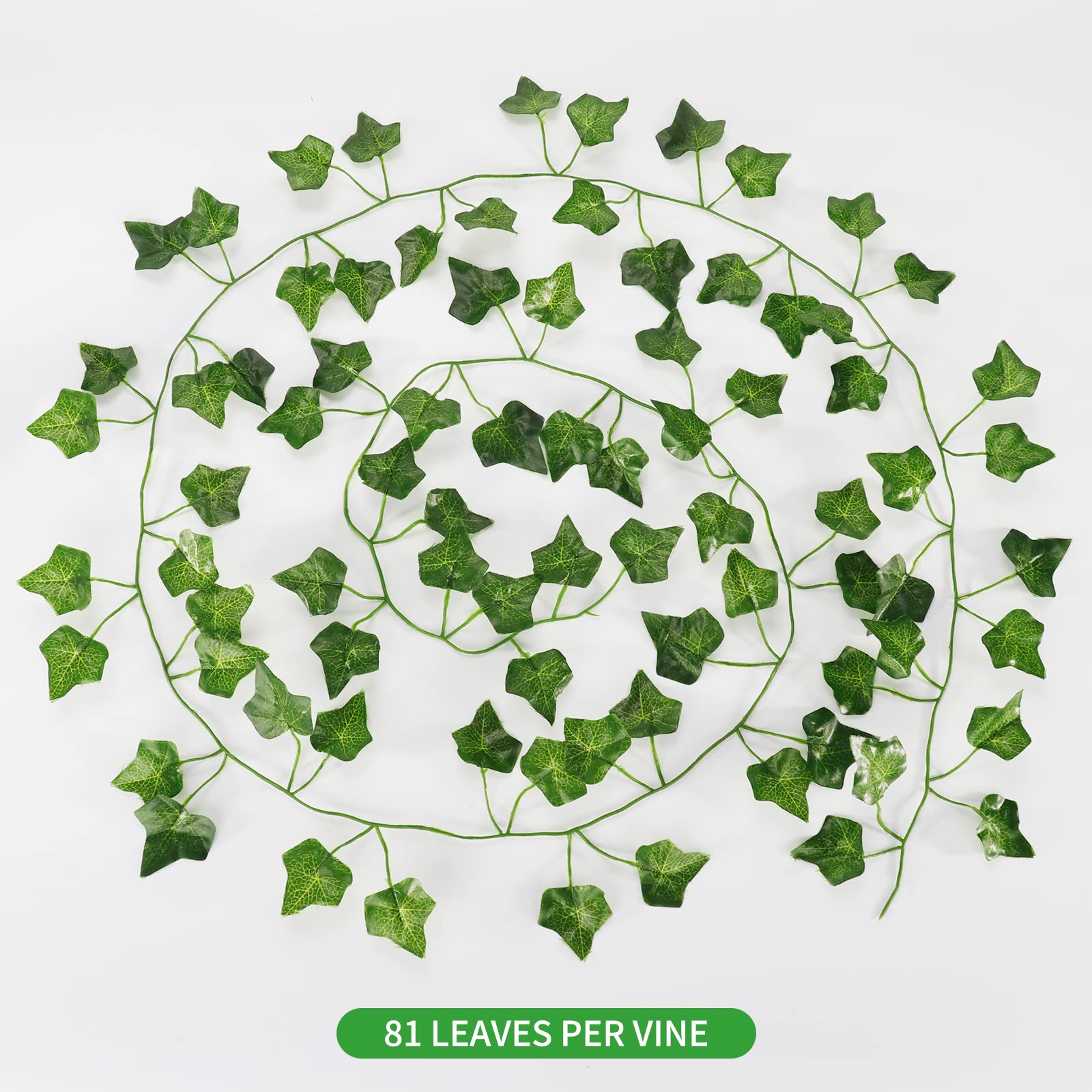 EZFLOWERY 12 Strands 84 Feet Artificial Ivy Vines Leaves, Silk Garland Fake Greenery Hanging Leaf Plants for Wedding, Wall Decor, Party, Room, Garden, Home Decor - Green