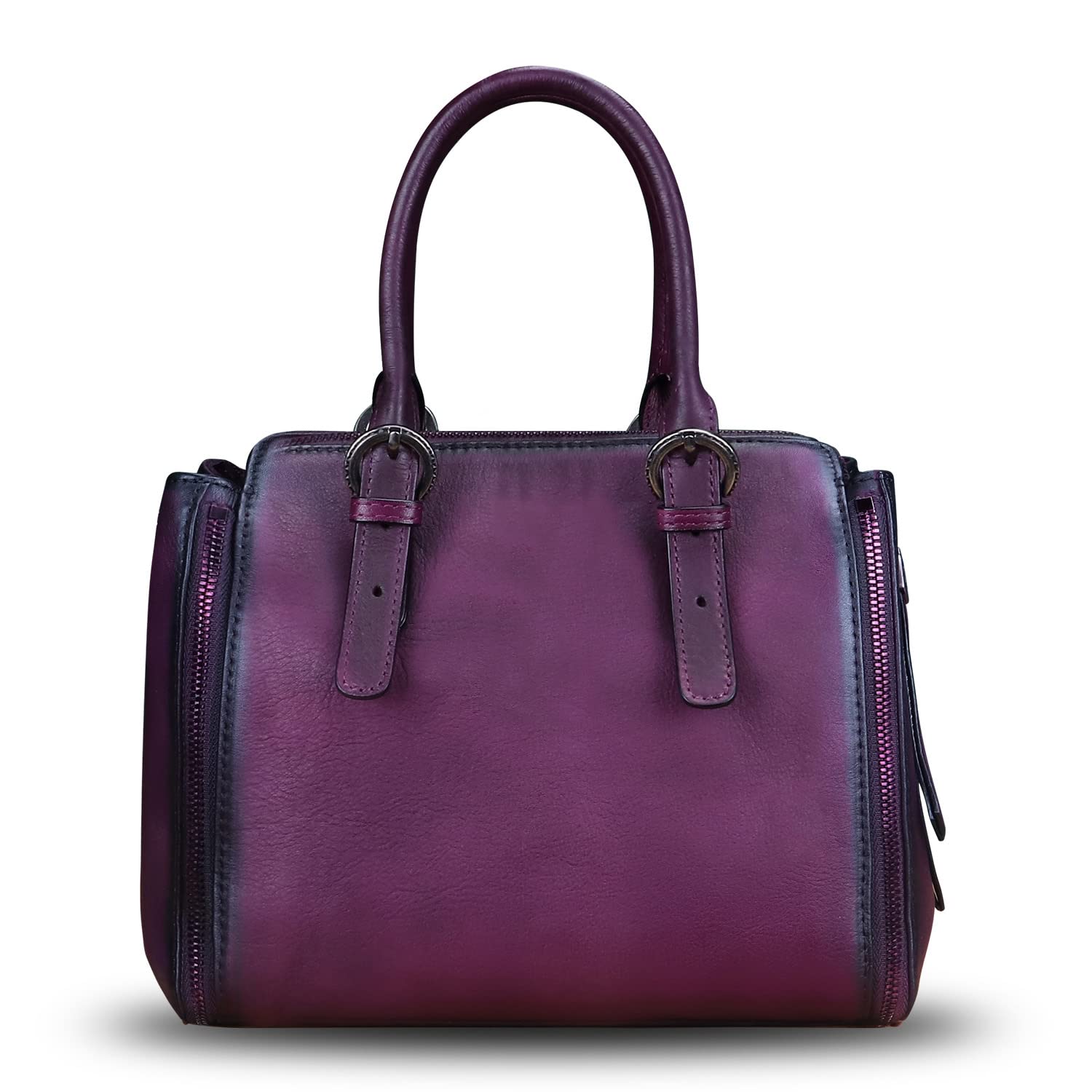 Genuine Leather Handbags Satchel for Women Purse Vintage Handmade Top-Handle Handbag Crossbody Shoulder Bag (Purple)