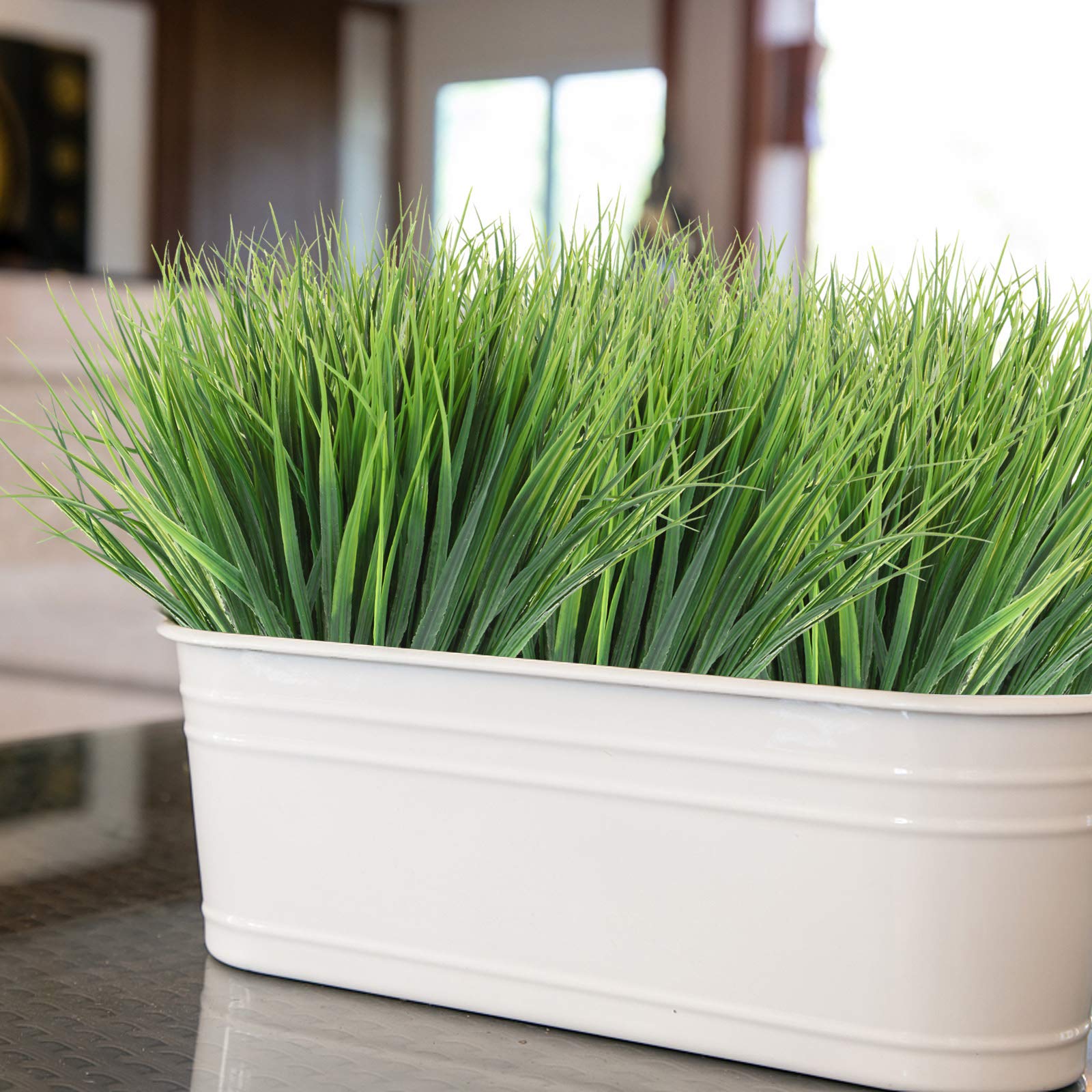 EZFLOWERY 4 Pcs Artificial Plastic Green Wheat Grass, Shrubs, Bushes, Fake Plants, Indoor, Outdoor, Home, Garden, Veranda, Kitchen, Office, Hotel, Table, Window Box, Shelf Decoration. (4, Wheat Grass)