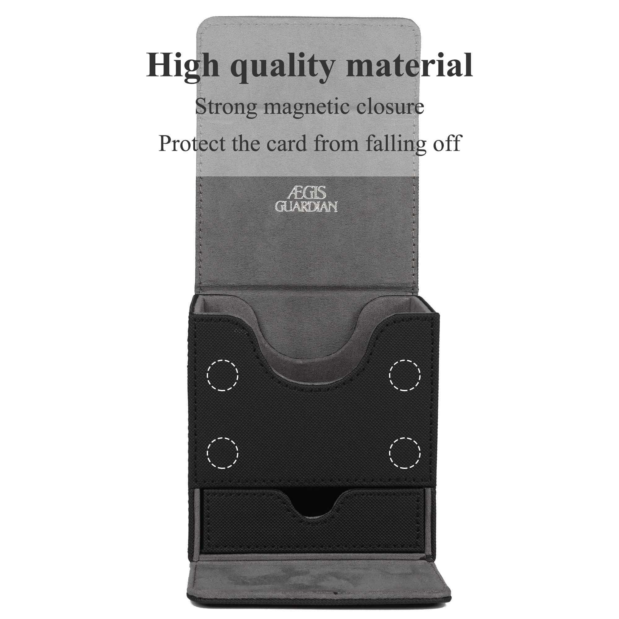 AEGIS GUARDIAN Card Deck Box with Dice Tray for MTG Cards, Commander Deck Box fit 150+ Sleeved Cards, PU Leather Card Storage Box Strong Magnet Deck Game Case for TCG CCG, Black
