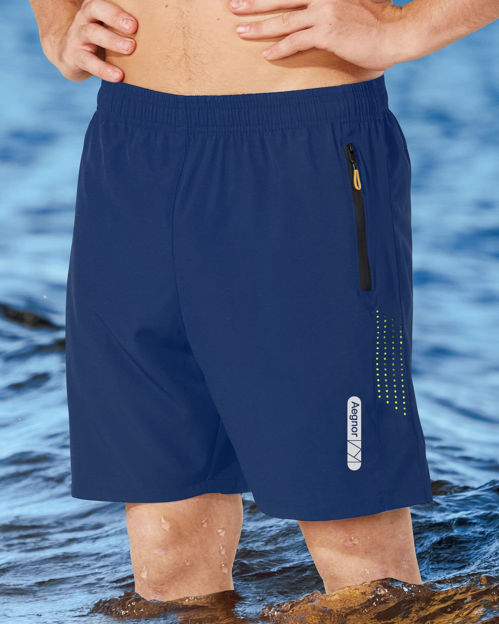 Aegnor Men's Athletic Shorts with Zipper Pockets Quick Dry Shorts Lightweight Workout Basketball Training Running Gym Shorts Blue