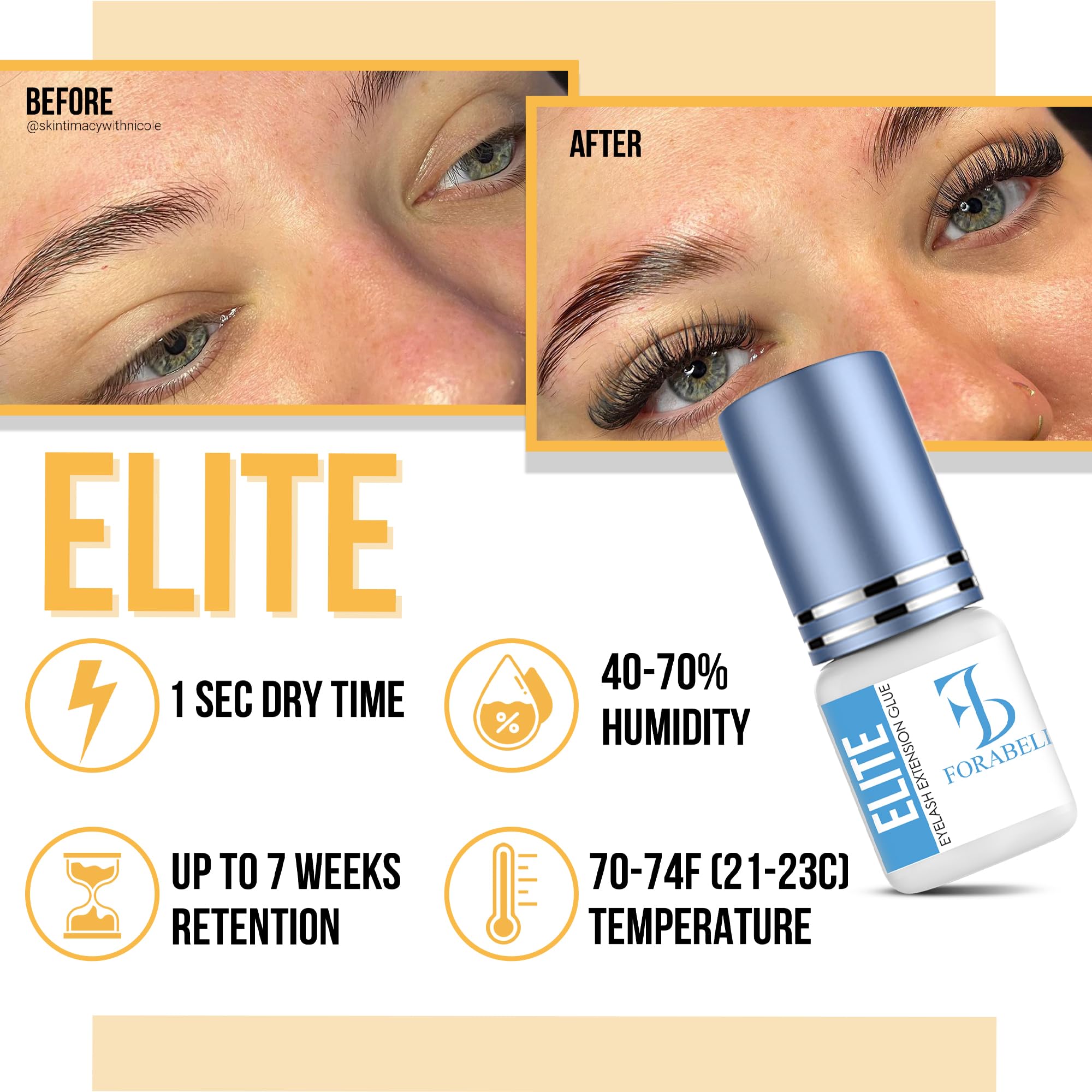 Forabeli Elite Fast Dry Eyelash Glue 5ml - 1 Sec Drying Time, 7 Weeks Retention, Maximum Bonding Power, Black Adhesive for Professional Use