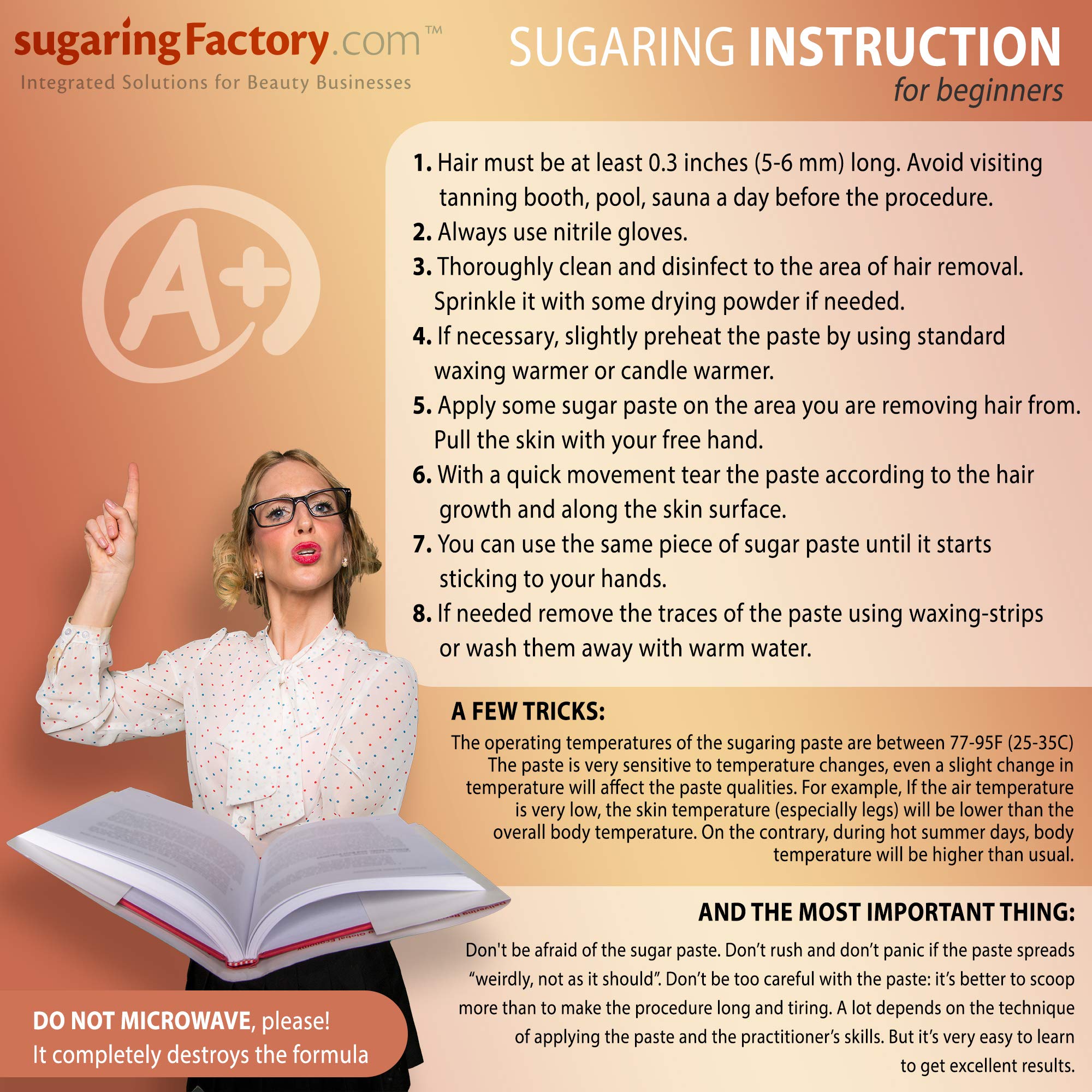 Sugaring Paste Hair Removal Hard Sugar Wax Kit - Luxury Home & Brazilian Bikini Sugar Paste for Body, Organic Depilation Made in USA, 12 oz - For Women and Men