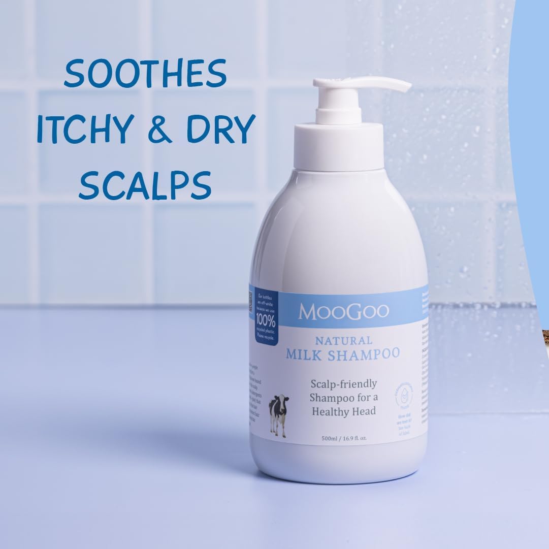 MooGoo Milk Shampoo – For Itchy, Dry, Eczema, Psoriasis & Dandruff Prone Scalps – SLS, Silicone, Sulfate & Paraben Free - Natural & Gentle Formula – 500ml / 16.9 fl.oz.