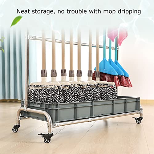 AUNEVN Movable Hand Trucks Floor-Standing Broom and Mop Rack,Cleaning Tool Cart,Broom Holder Organizer,Mop Rack Tool Rack,Stainless Steel Storage Racks,