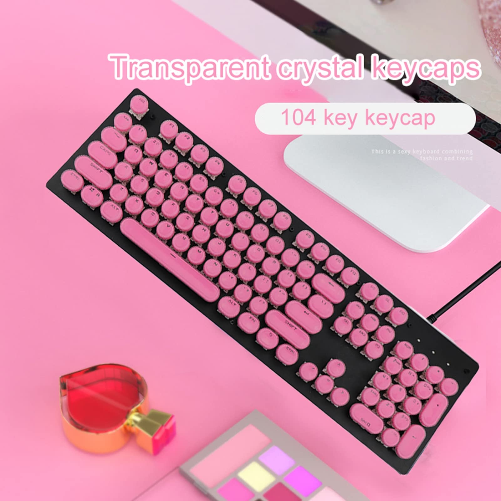 areclern 104 Pcs Keycaps for Cross Axis Gaming Mechanical Keyboard, Non-Slip Round Profile Key Caps Accessories for Office Home White