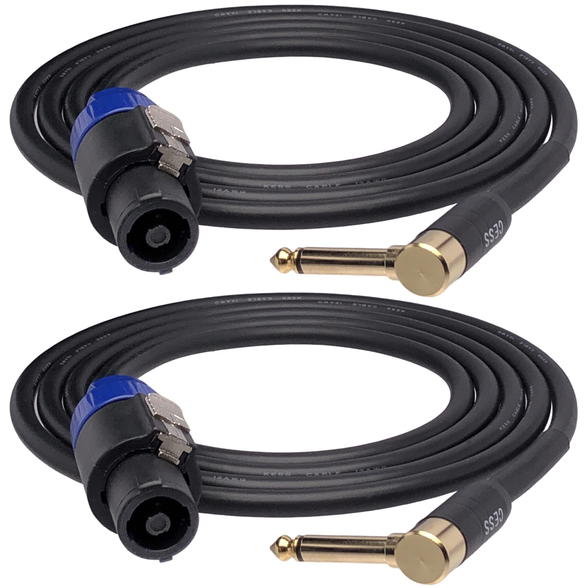 CESS-133-6f Right-Angle 6.35mm 1/4 Inch TS Plug to Speakon Plug Speaker Cable, 2 Channel, Durable Heat-Shrink Protected Metal Housing (6 Feet)