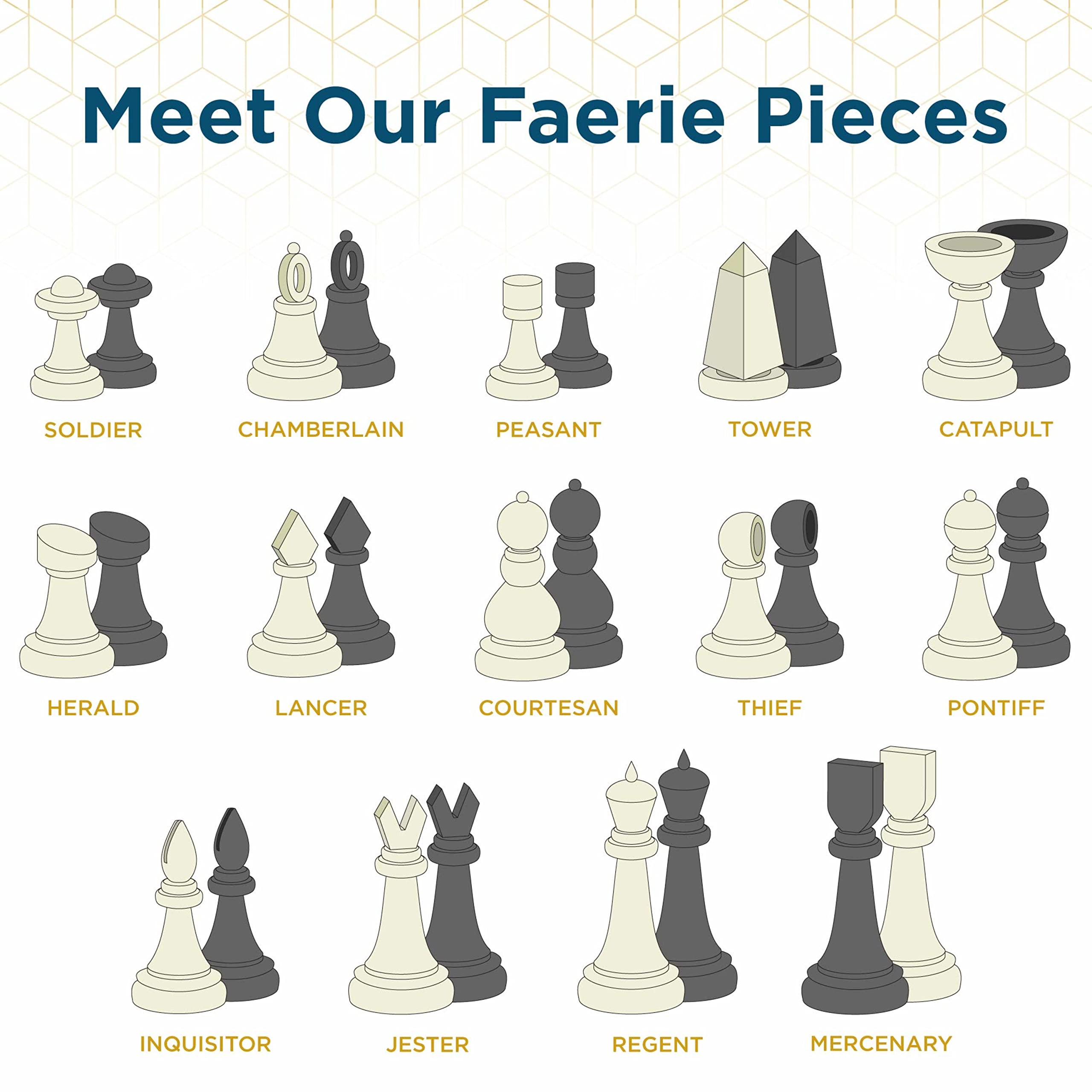 Faerie Chess - Play Classic Chess with New Pieces - Rediscover The Family Strategy Board Game - 32 Traditional Chess Pieces for Beginners, 28 Custom Pieces with New Rules for Advanced Play