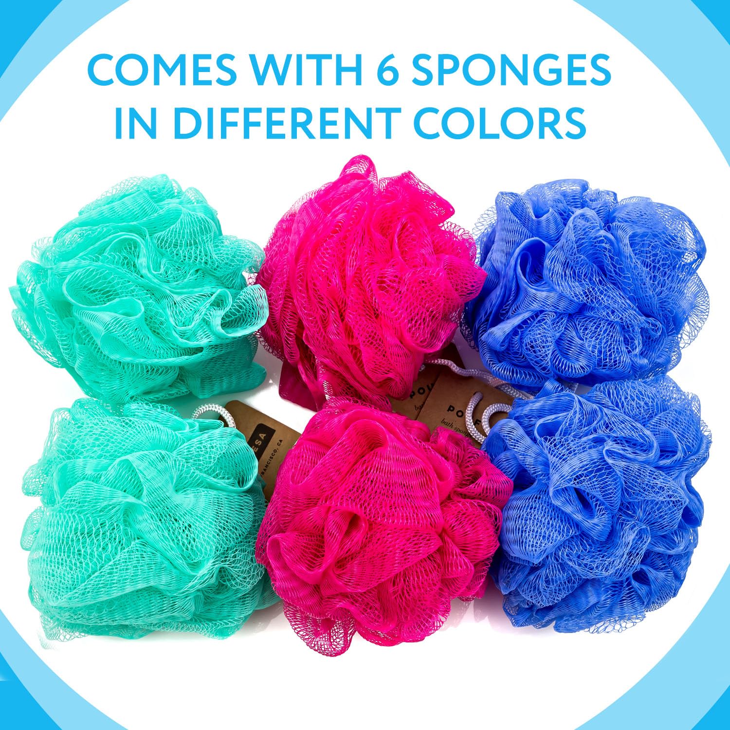 IMPRESA Loofah (Luffa) Mesh Bath & Shower Sponges, Bulk 6-Pack for Adults, Kids - Loofah Sponge - Lufas for Men - Shower Pouf - Lufas for Women
