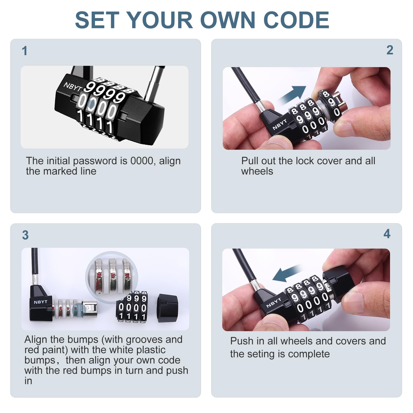 Ankilo Newest 4 Digit Combination Padlock with Steel Cable Rope, Long Shackle Combination Lock Waterproof Gate Lock, Resettable Code Lock for Schools, Fences, Luggages, Garages, Locker, Black