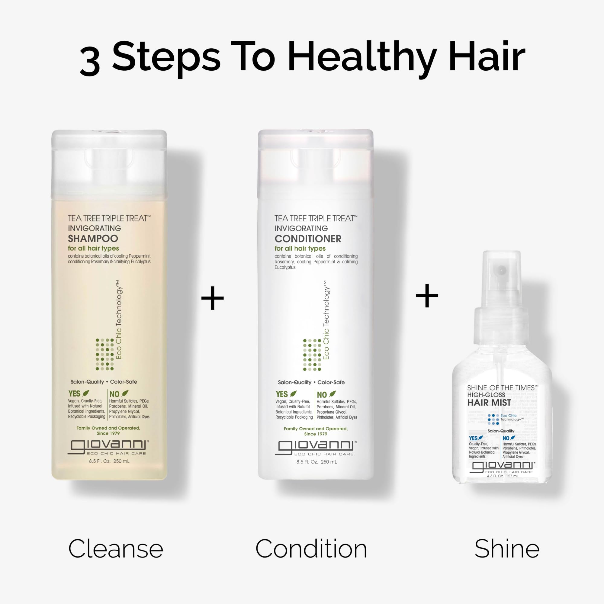GIOVANNI Tea Tree Triple Treat Invigorating Conditioner - Cooling Peppermint, Eucalyptus, Rosemary, Helps Dry Flaking Scalp, Paraben Free, Helps to Moisturize, Smooth & Detangle- 8.5 oz (3 Pack)