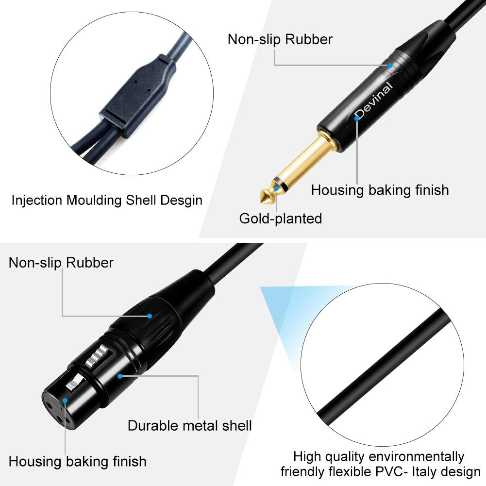 Devinal Female XLR to Dual 1/4" inch Y Cable, XLR Female to Double Quarter inch 6.35mm Mono TS Splitter Plug Mic Microphone Audio Converter Adapter 10 Feet 3m