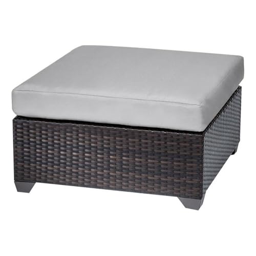 BOWERY HILL 17'' Resin Wicker/Fabric Thick Cushion Patio Ottoman in Gray