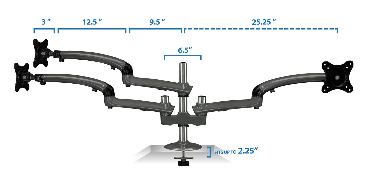 Mount-It! MI-4PC313G Triple Desk Monitor Mount, Gray