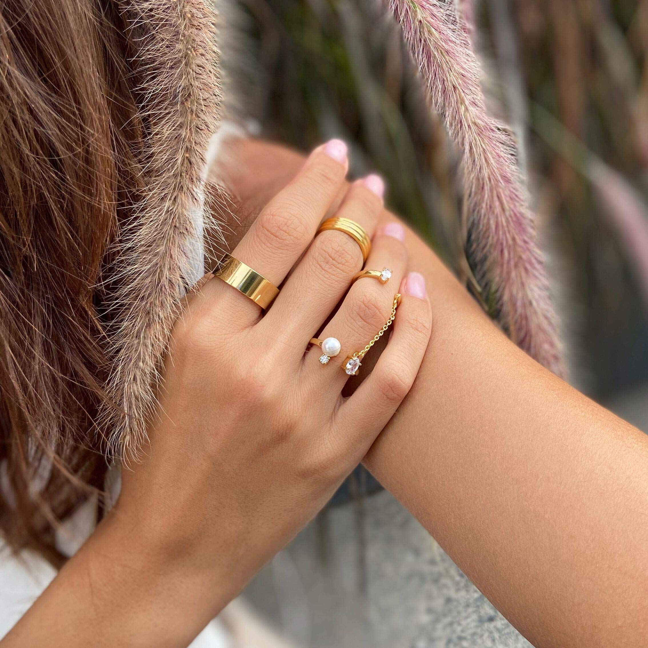 ailov Minimal 6mm Wide Flat Ring Band Stacking Jewelry 18K Gold-plated Cigar Statement Cuff Tube Band Ring (Gold, 7)