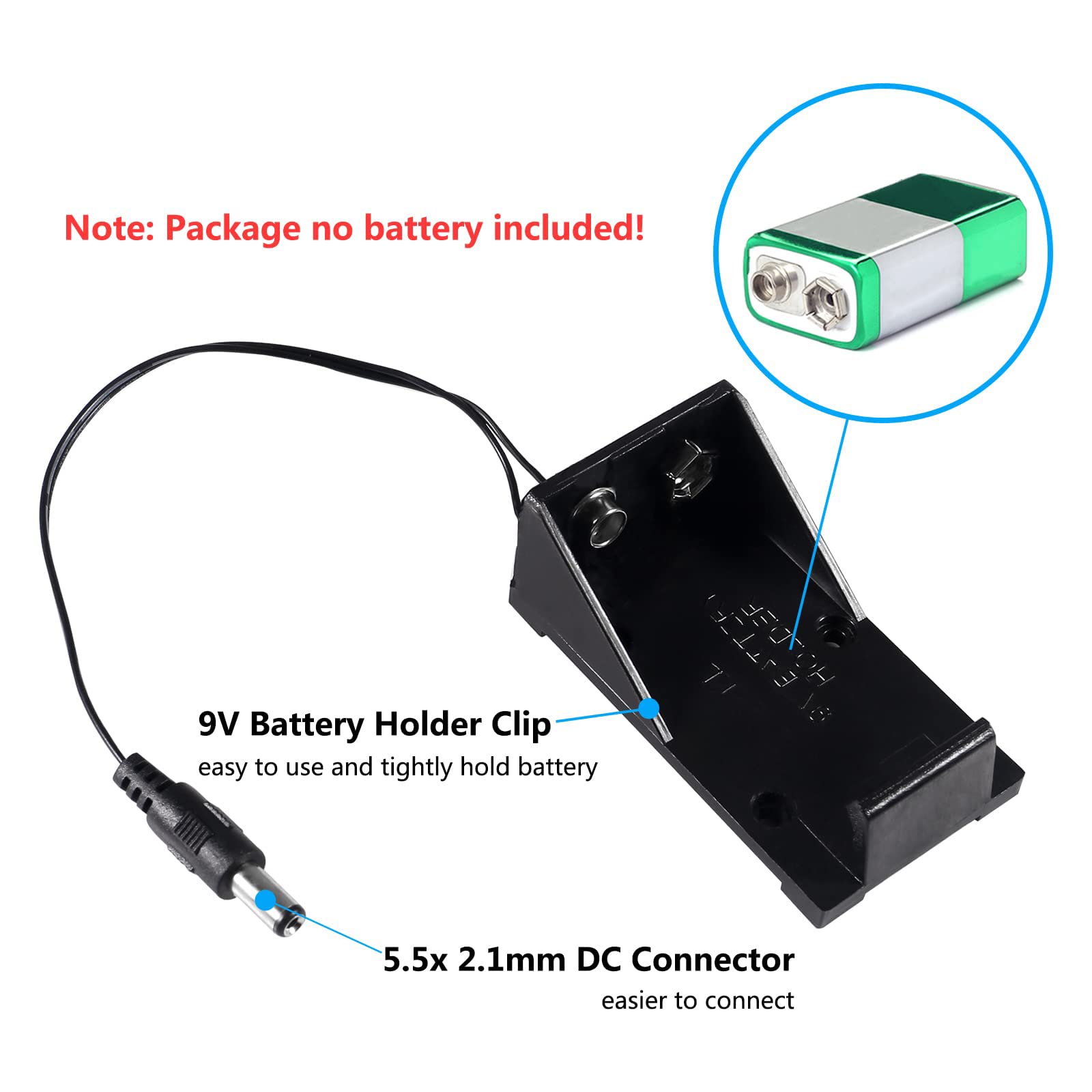 Alinan 6pcs 9V Battery Clip Holder Case Box with Wire Leads DIY for Power Module