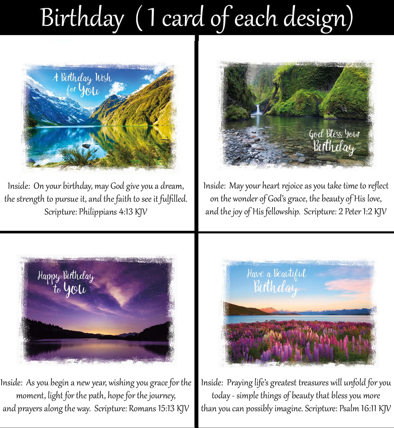 Birthday (No Repeated Cards) 32 Designs Christian/Religious Greeting Card Assortment #3 ~ Scripture in every card