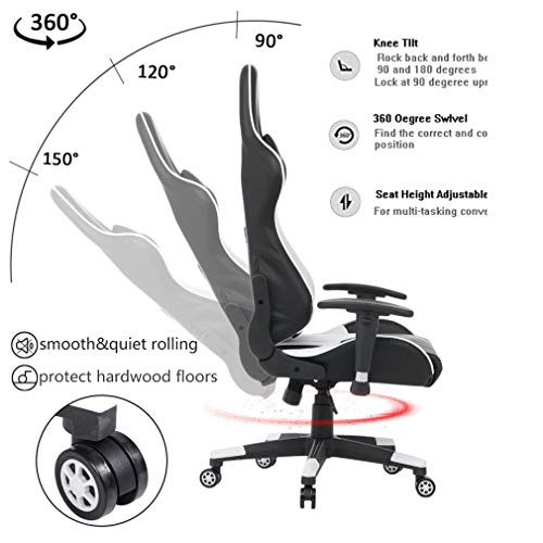 Devoko Gaming Chair Racing Style High Back Computer Chair with Adjustable Armrests Ergonomic Office Chair Executive Swivel Task Chair with Headrest and Lumbar Support (White)